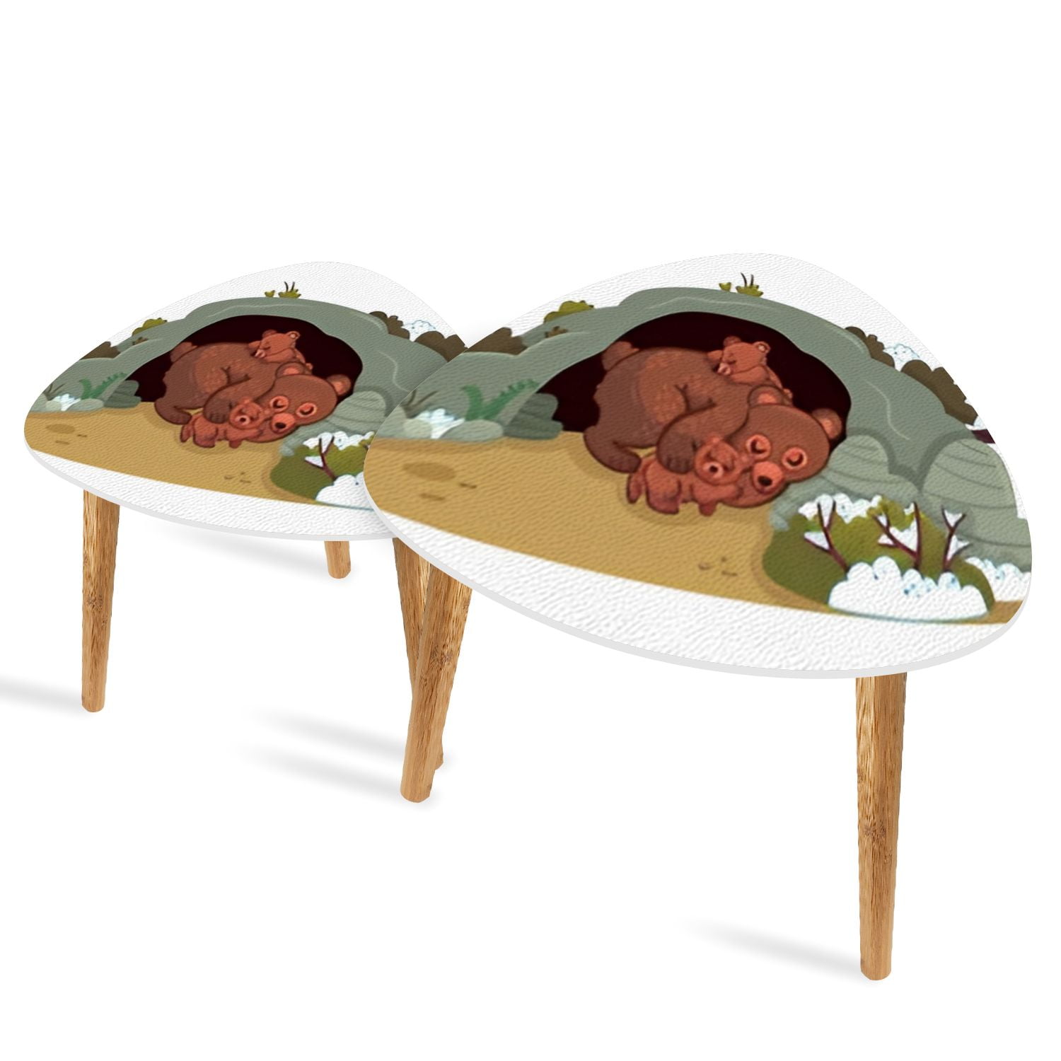 Set of 2 Triangle End Table bear family hibernating their cave Set of 2 ...