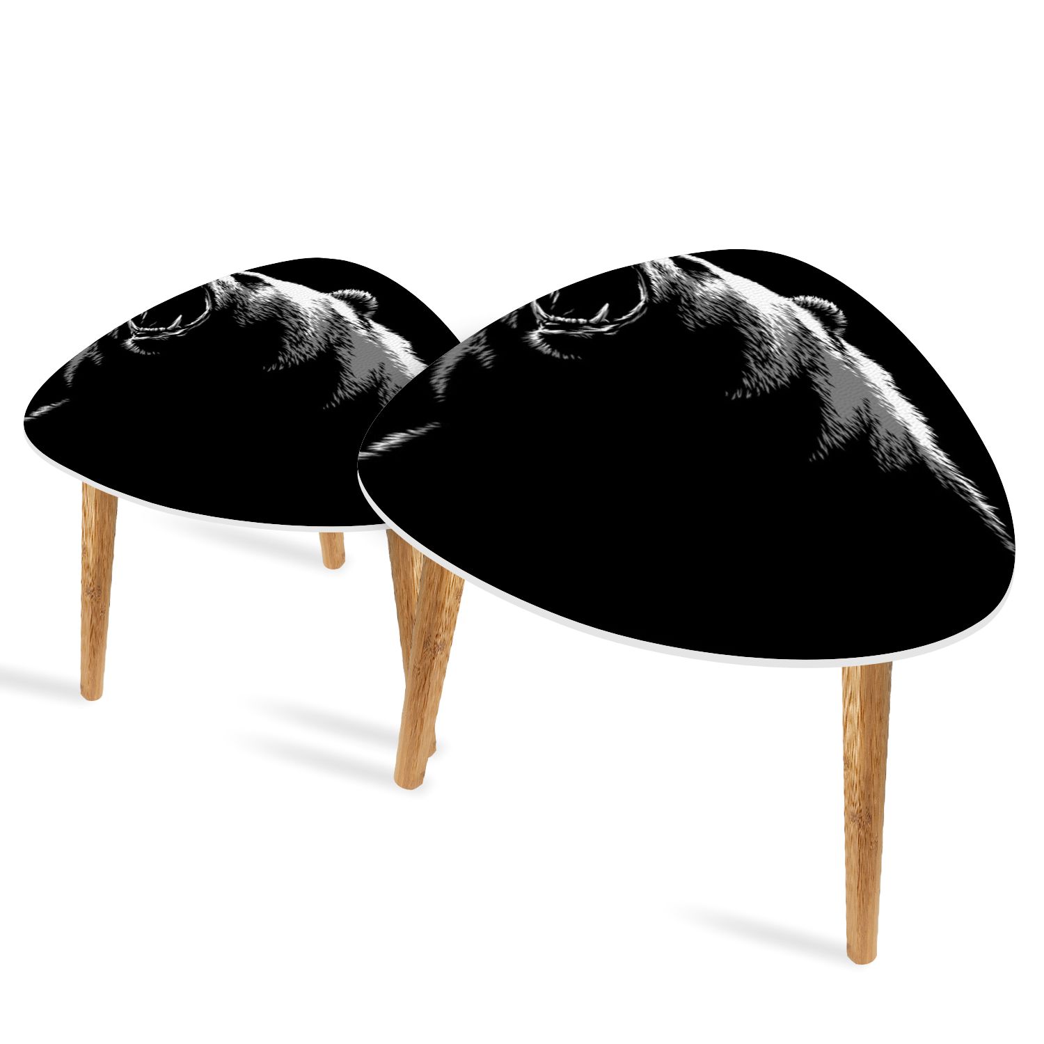 Set of 2 Triangle End Table black white linear draw bear Set of 2 Side ...