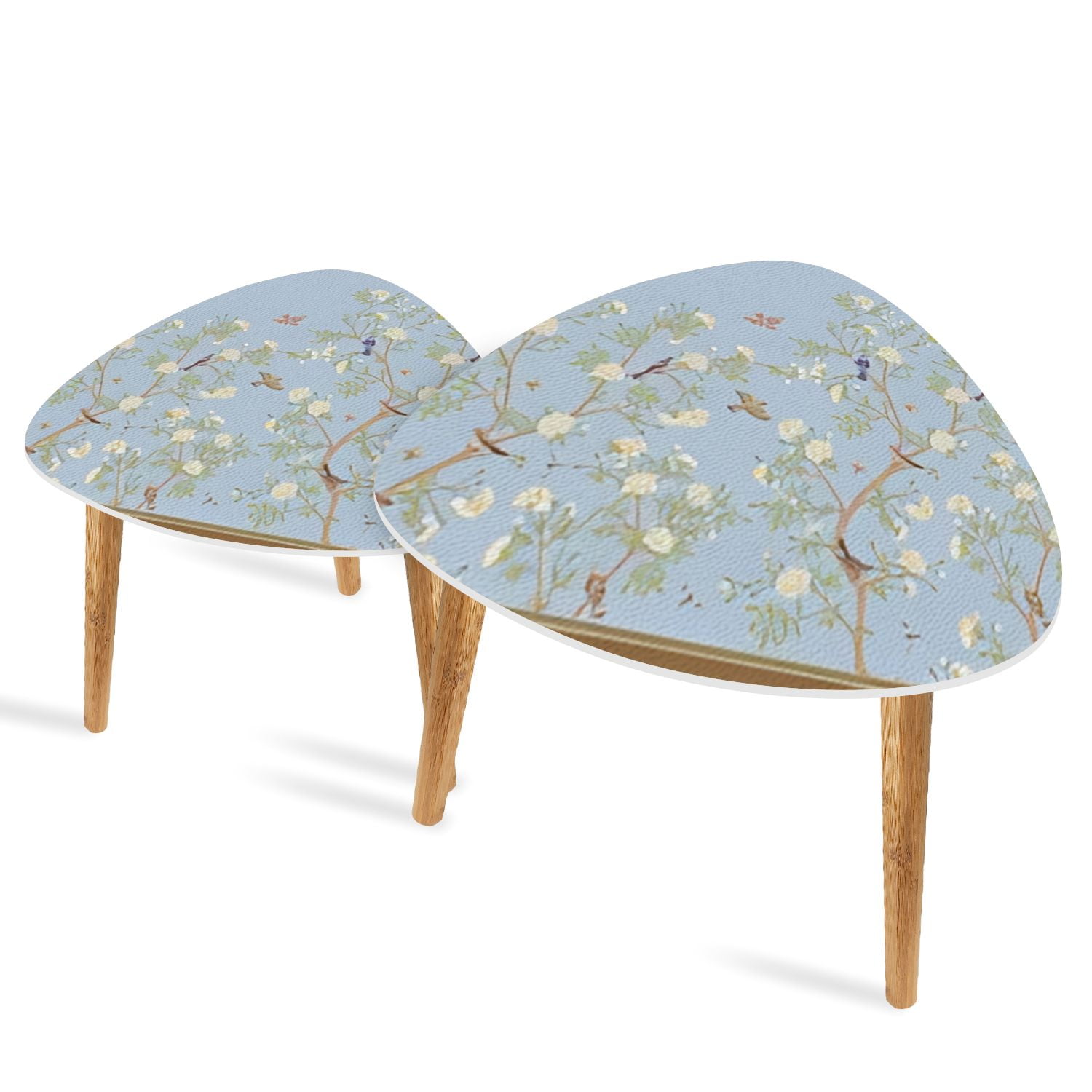 Set of 2 Triangle End Table blossom tree With sparrow finches ...