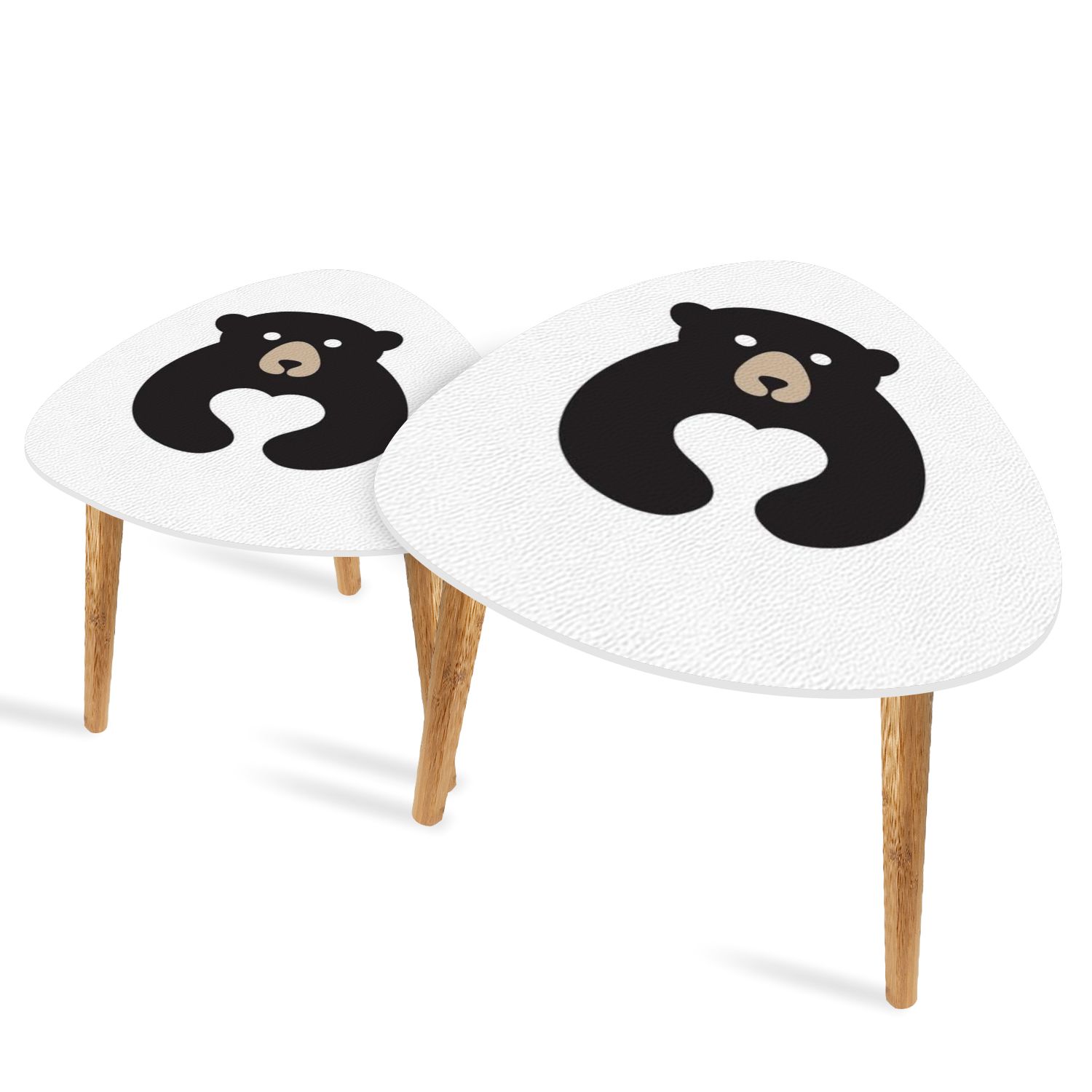 Set of 2 Triangle End Table cute bear love flat cartoon design Set of 2 ...