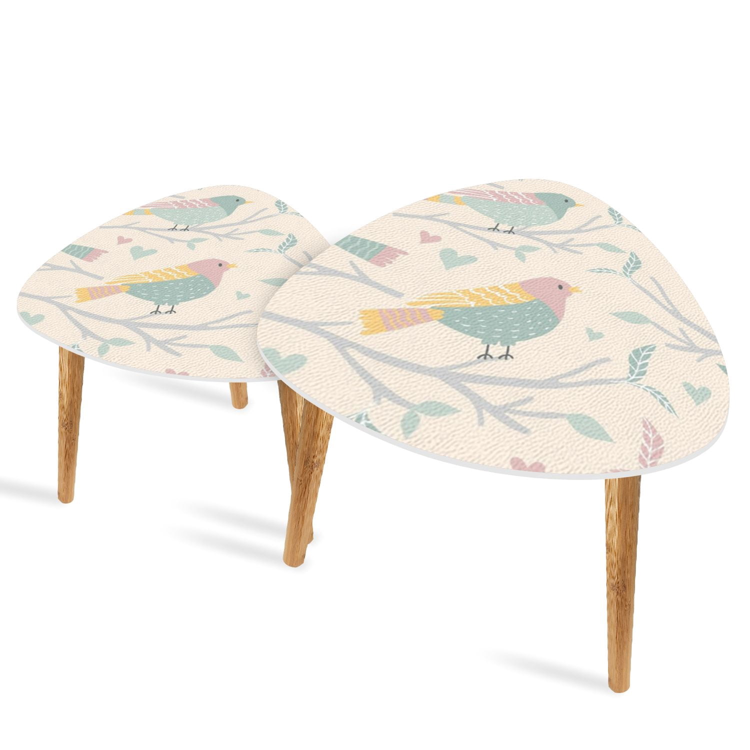 Set of 2 Triangle End Table cute seamless pattern green pink birds ...