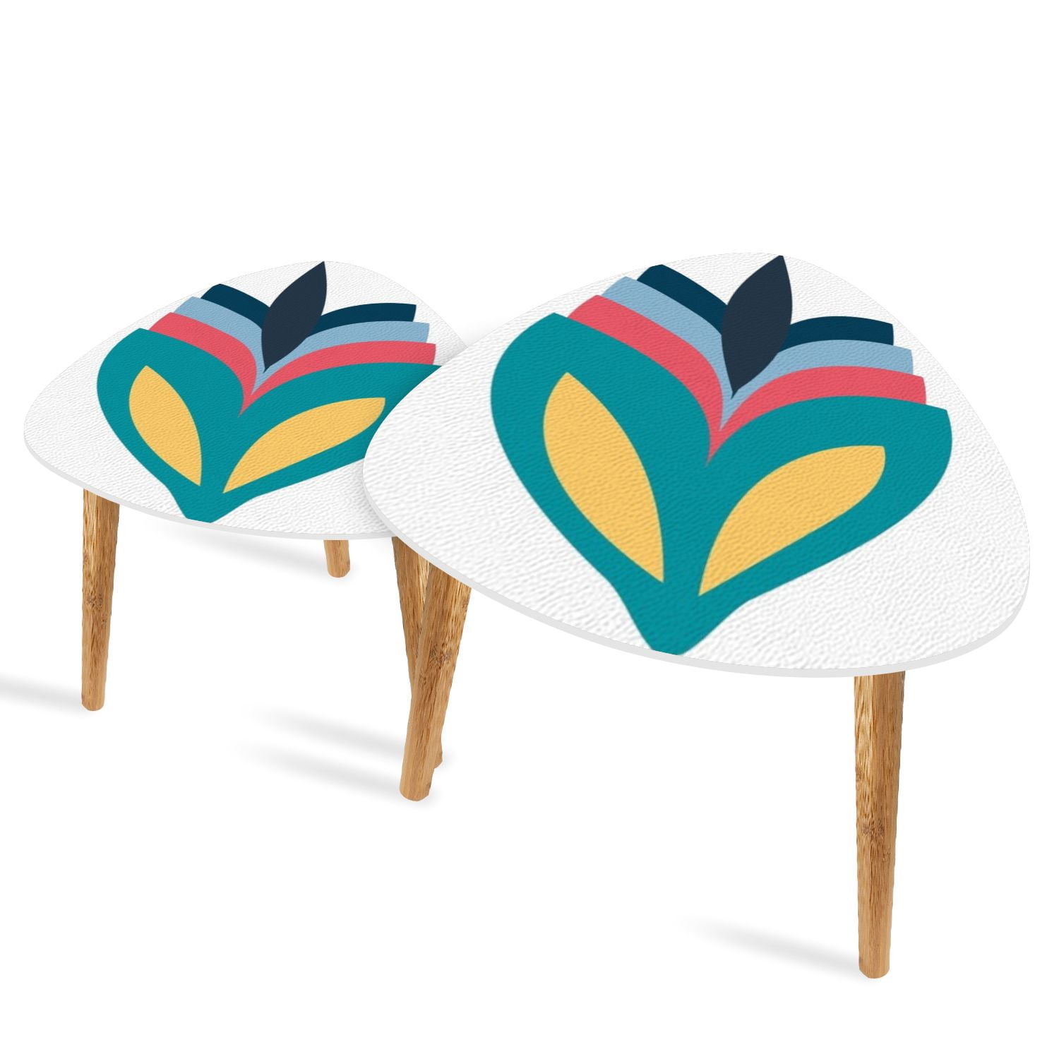 Set of 2 Triangle End Table folk art flower Set of 2 Side Tables End ...