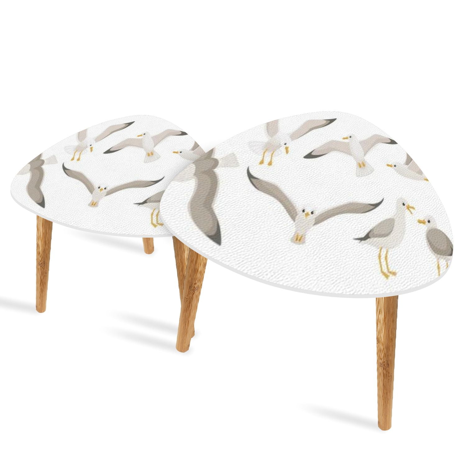 Set of 2 Triangle End Table seagulls Bird flight white Soaring seabird ...