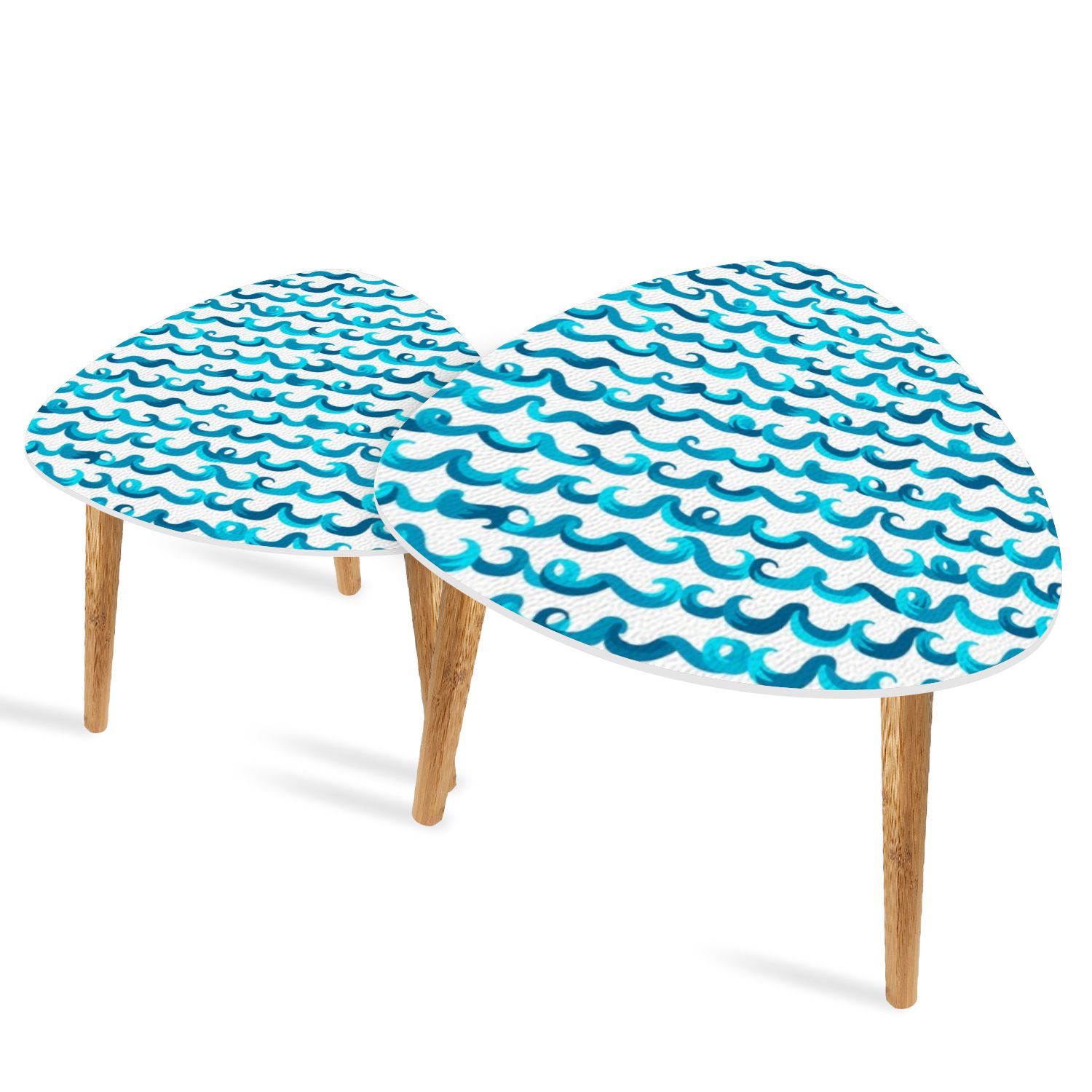 Set of 2 Triangle End Table seamless pattern blue turquoise ocean waves ...