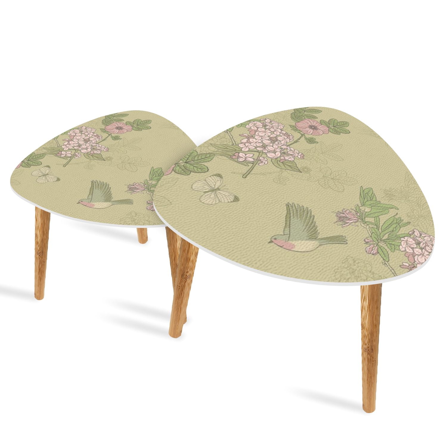 Set of 2 Triangle End Table seamless pattern spring flowering ...