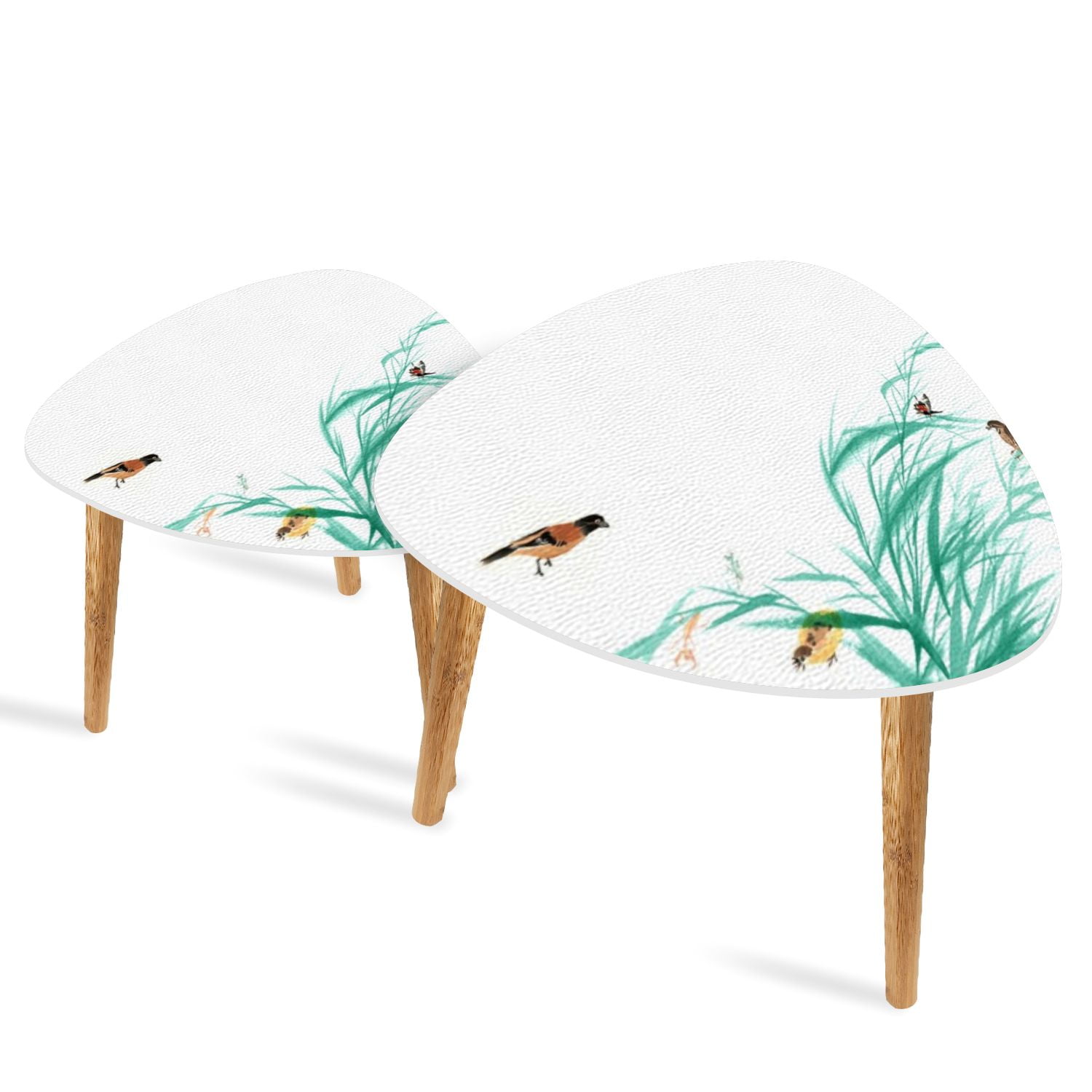 Set of 2 Triangle End Table theme traditional China reed bird insects ...