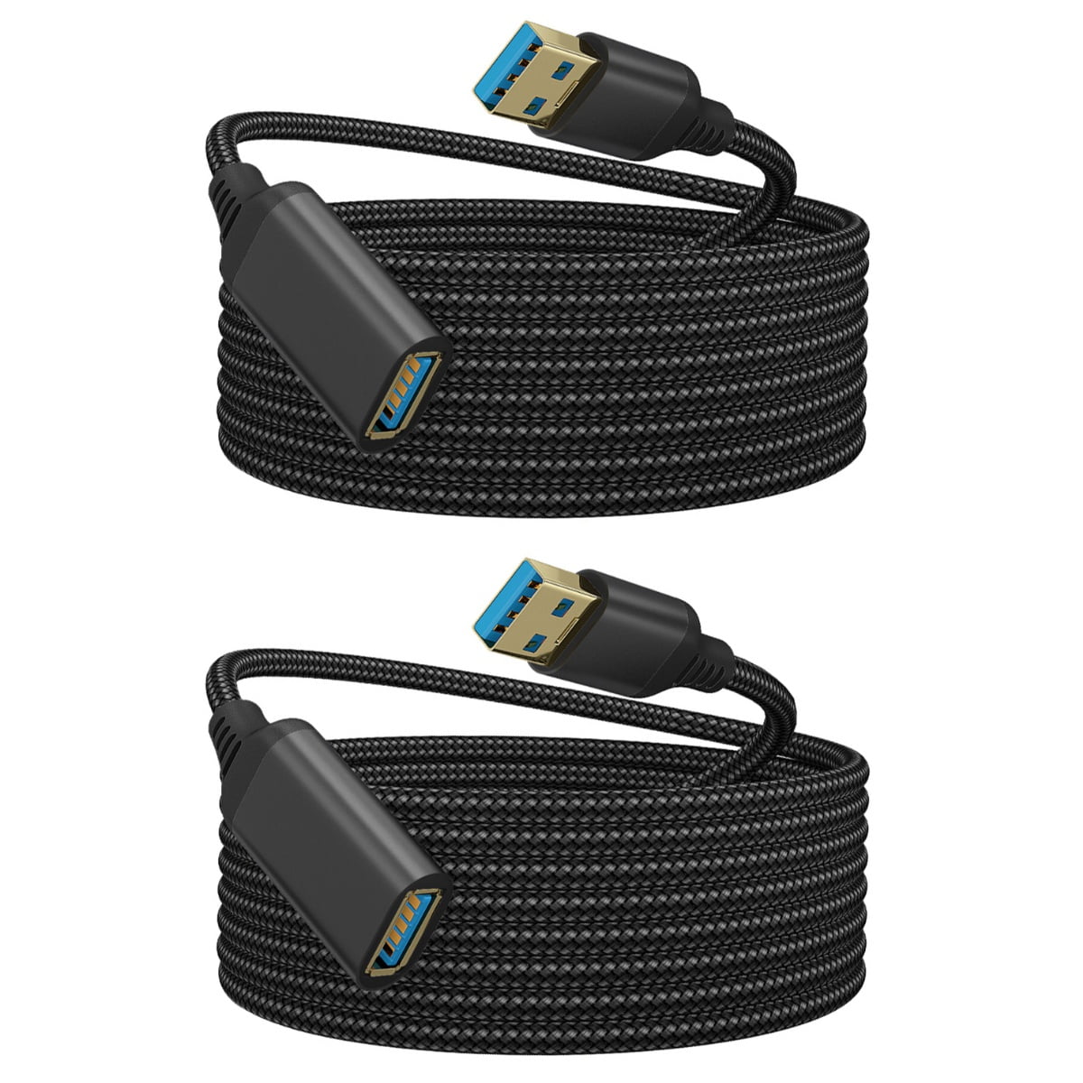 Set of 2 USB Extension Cable Computer 3. 0 Extender to Micro Black ...