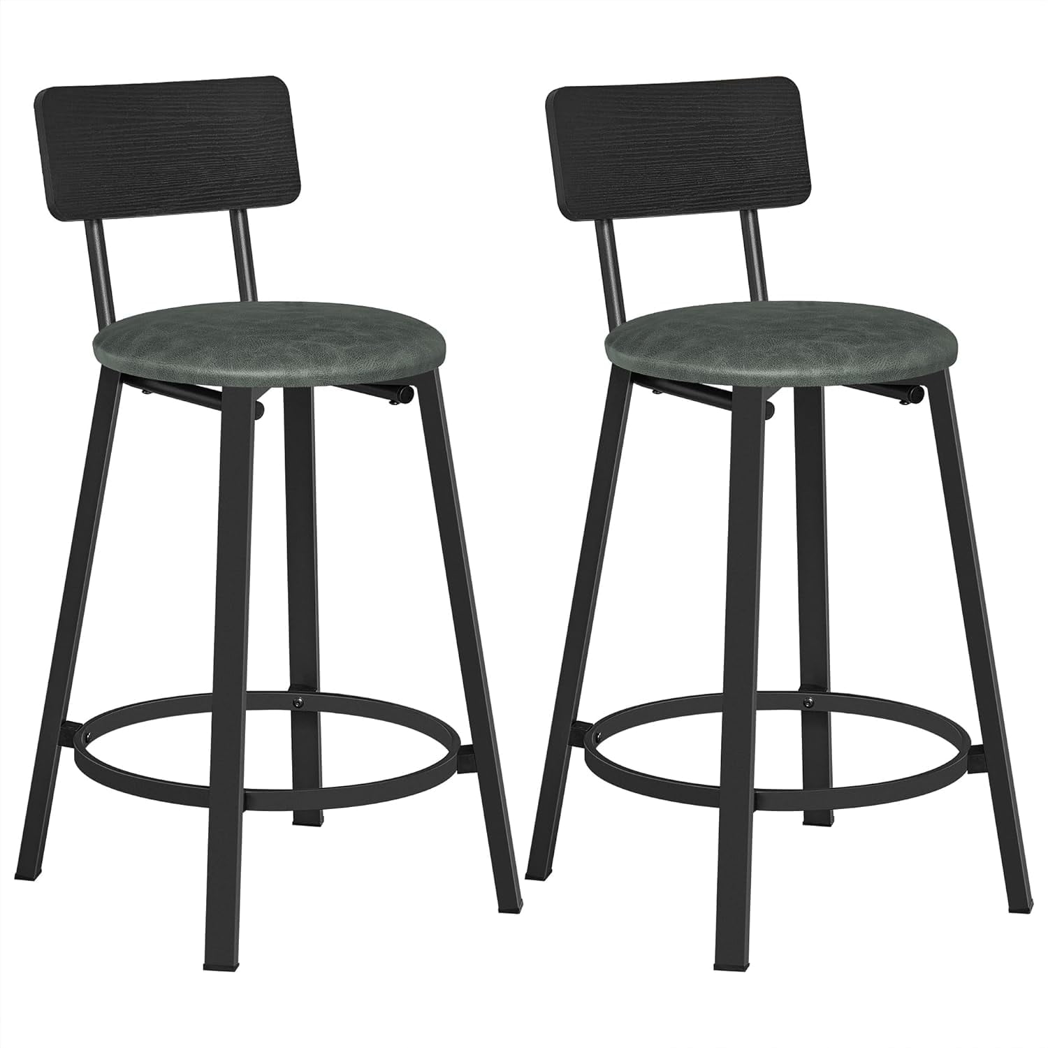 Set of 2 Upholstered Bar Stools with Back & Footrest - Easy Assembly ...