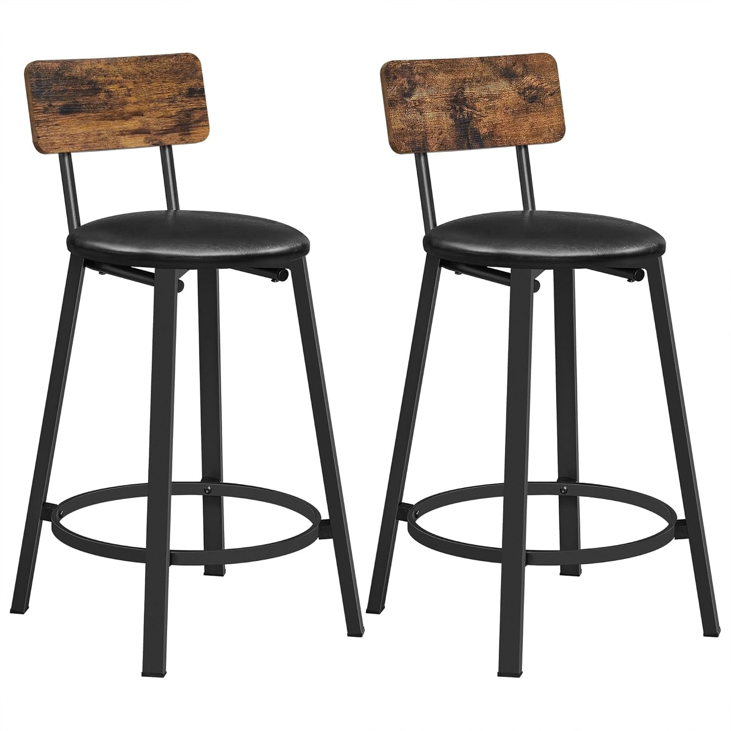 Set of 2 Upholstered Bar Stools with Back & Footrest - Easy Assembly ...