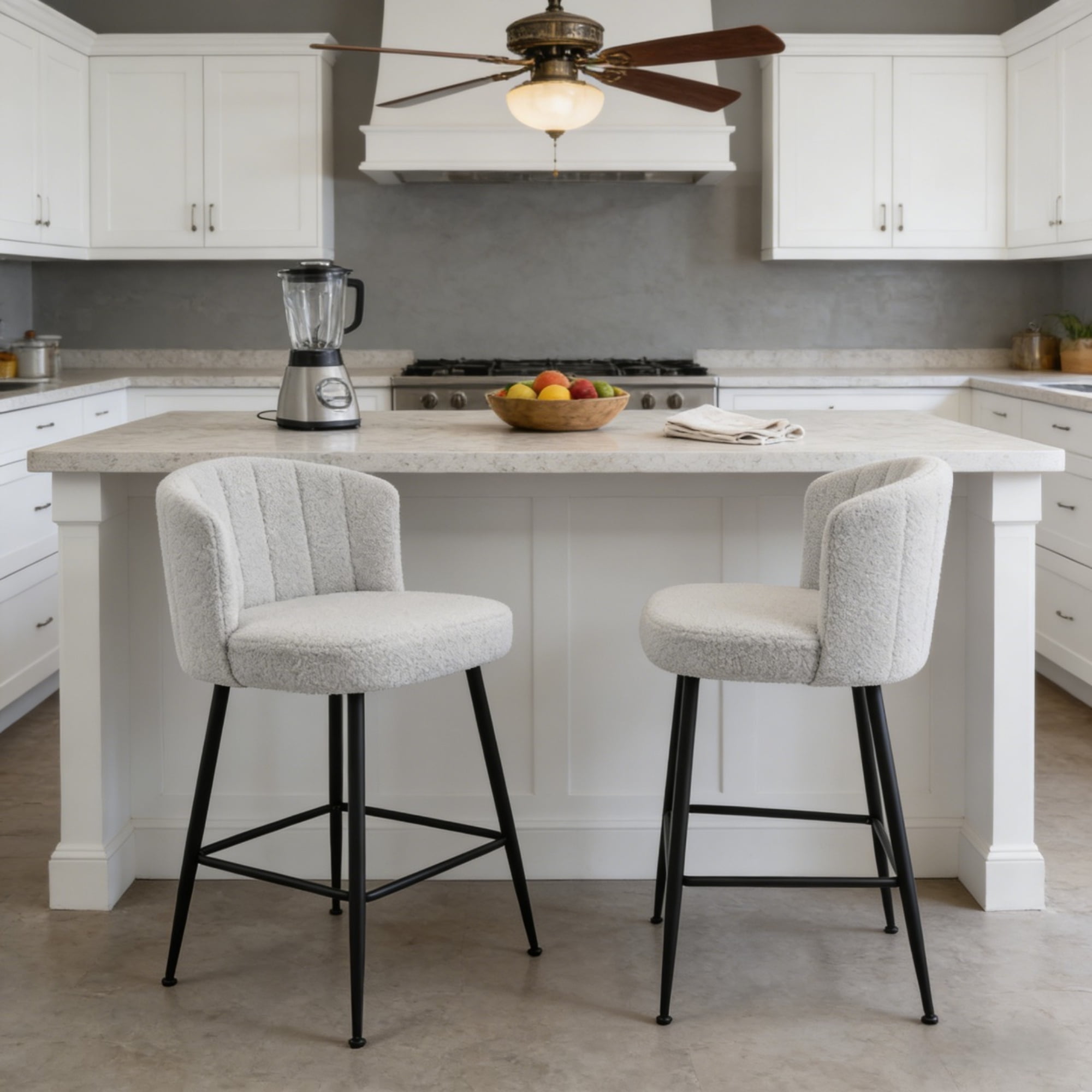 Set of 2 Upholstered Counter Height Barstools with Full Back and Metal ...