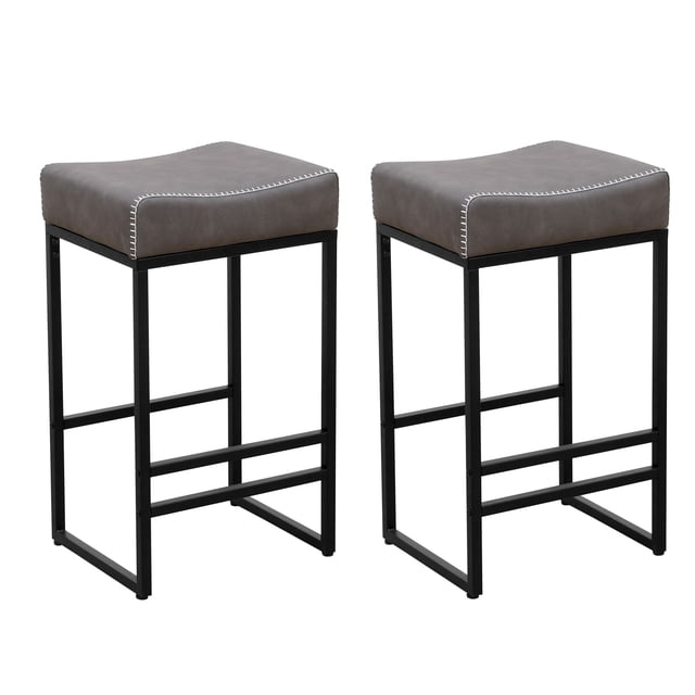 Set of 2 Upholstered PU Leather Dining Chairs, Backless Barstools for ...