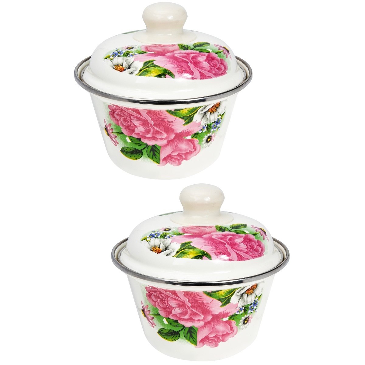Set of 2 Vintage Enamel Basin Mixing Bowls Decorative Enamelware with ...