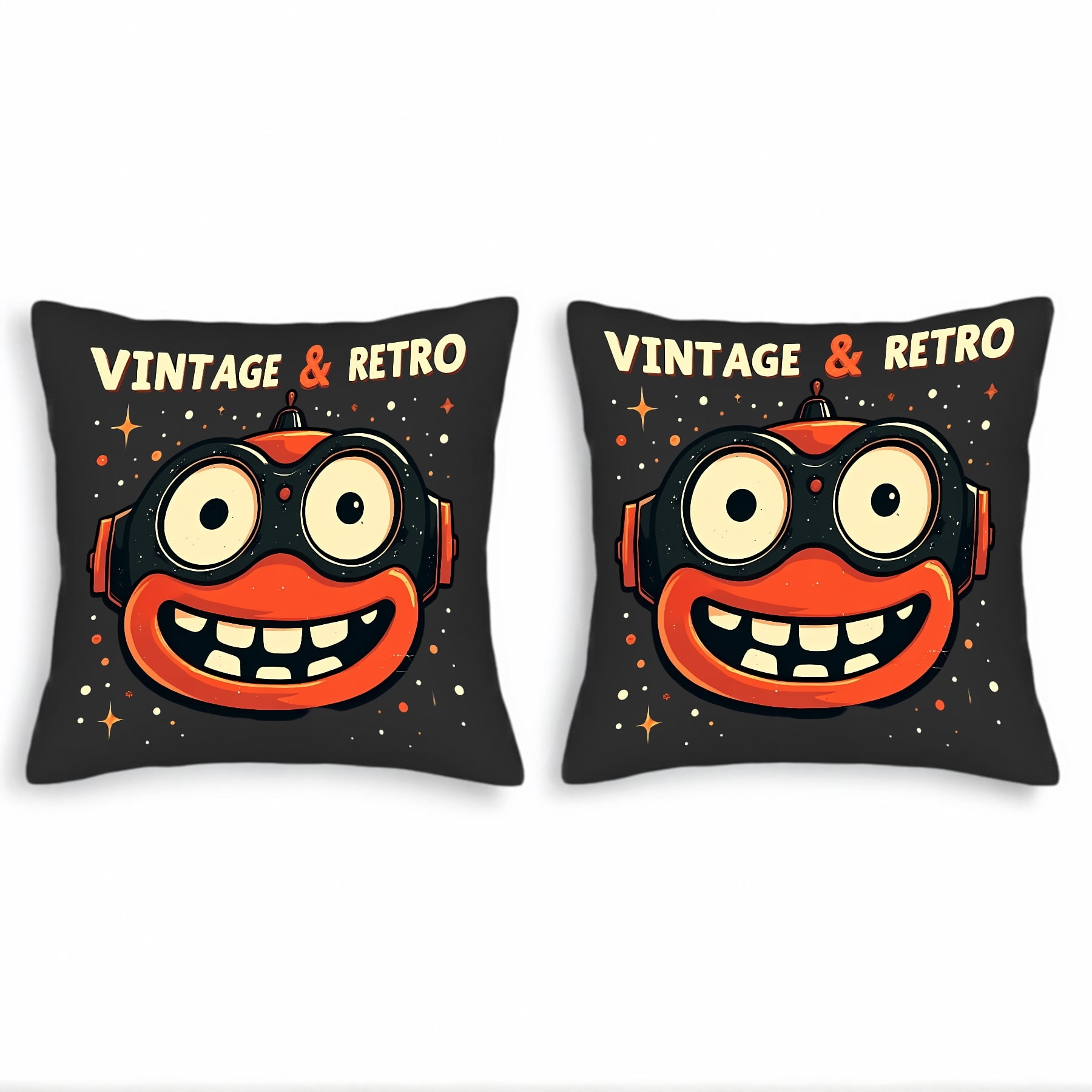 Set of 2 Vintage Retro Cartoon Robot Throw Pillow Covers 18x18in for ...