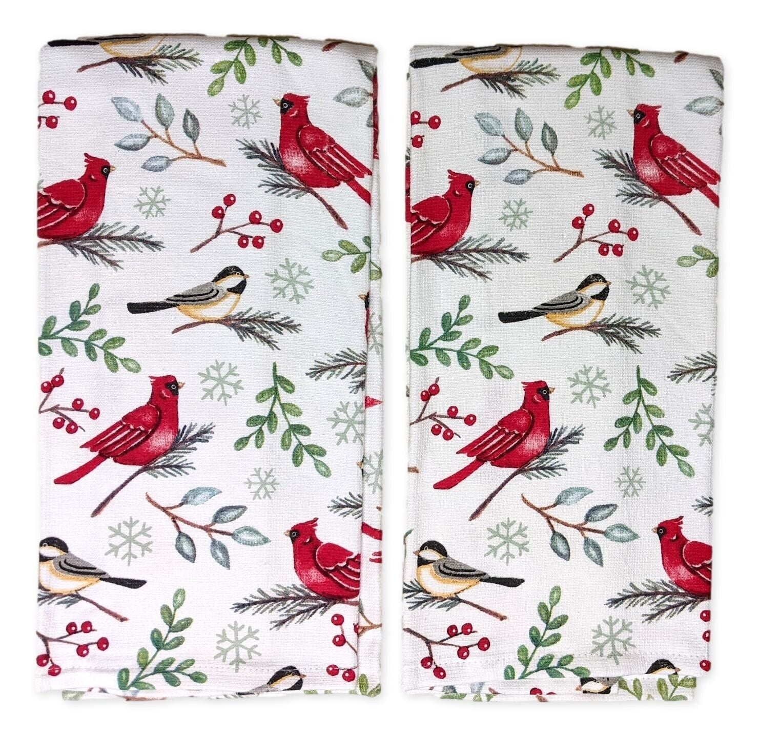 Set of 2 WINTER CARDINAL Christmas Terry Kitchen Towels by Kay Dee ...