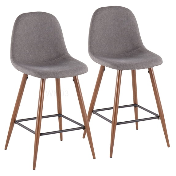 Set of 2 Walnut and Charcoal Counter Stools, Upholstered Modern Kitchen ...