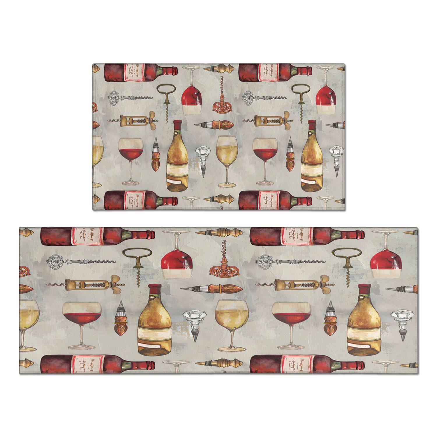 Set of 2, Washable Red Wine Kitchen Rugs, Featuring Grapes & Wine ...