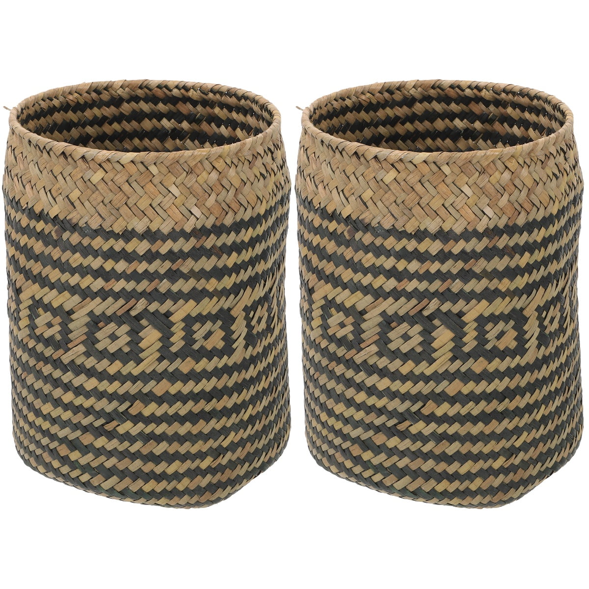 Set of 2 Wastebasket Woven Storage Laundry Baskets Trash Bin Office ...