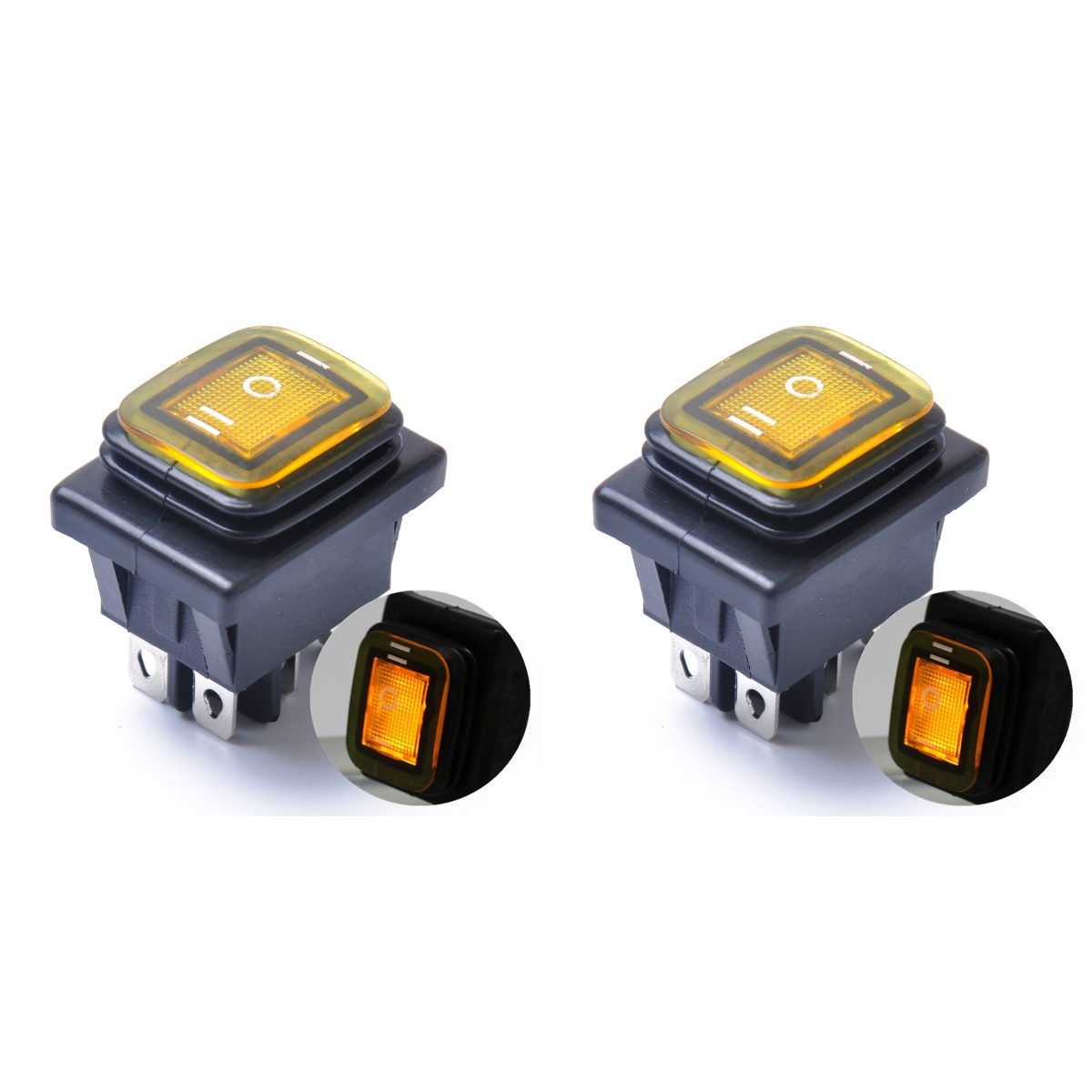 Set of 2 Waterproof Illuminated Toggle Switch Pins Yellow Light ...