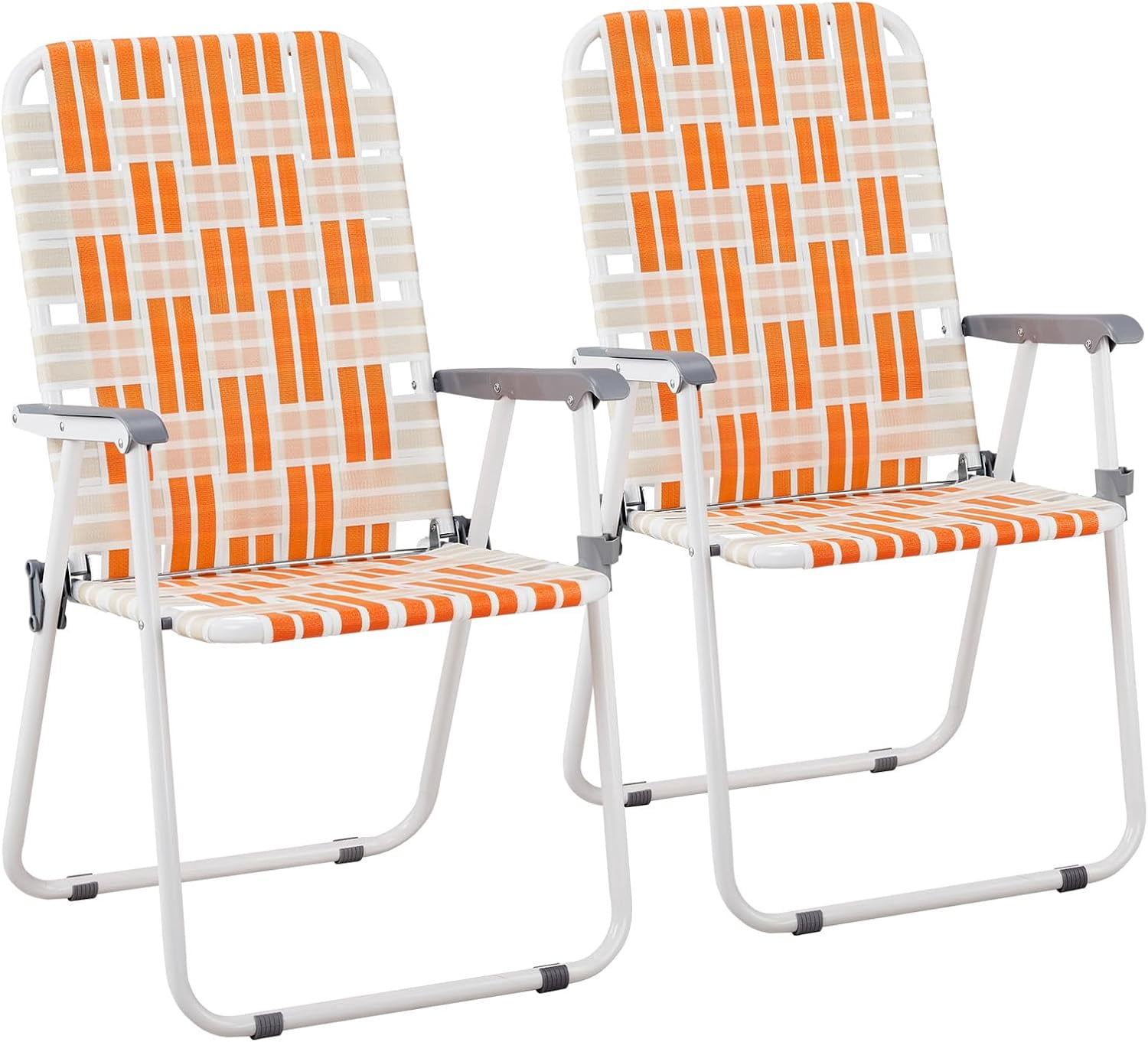 Set of 2 Webbed Folding Beach Chairs, Outdoor Patio Lawn Foldable ...