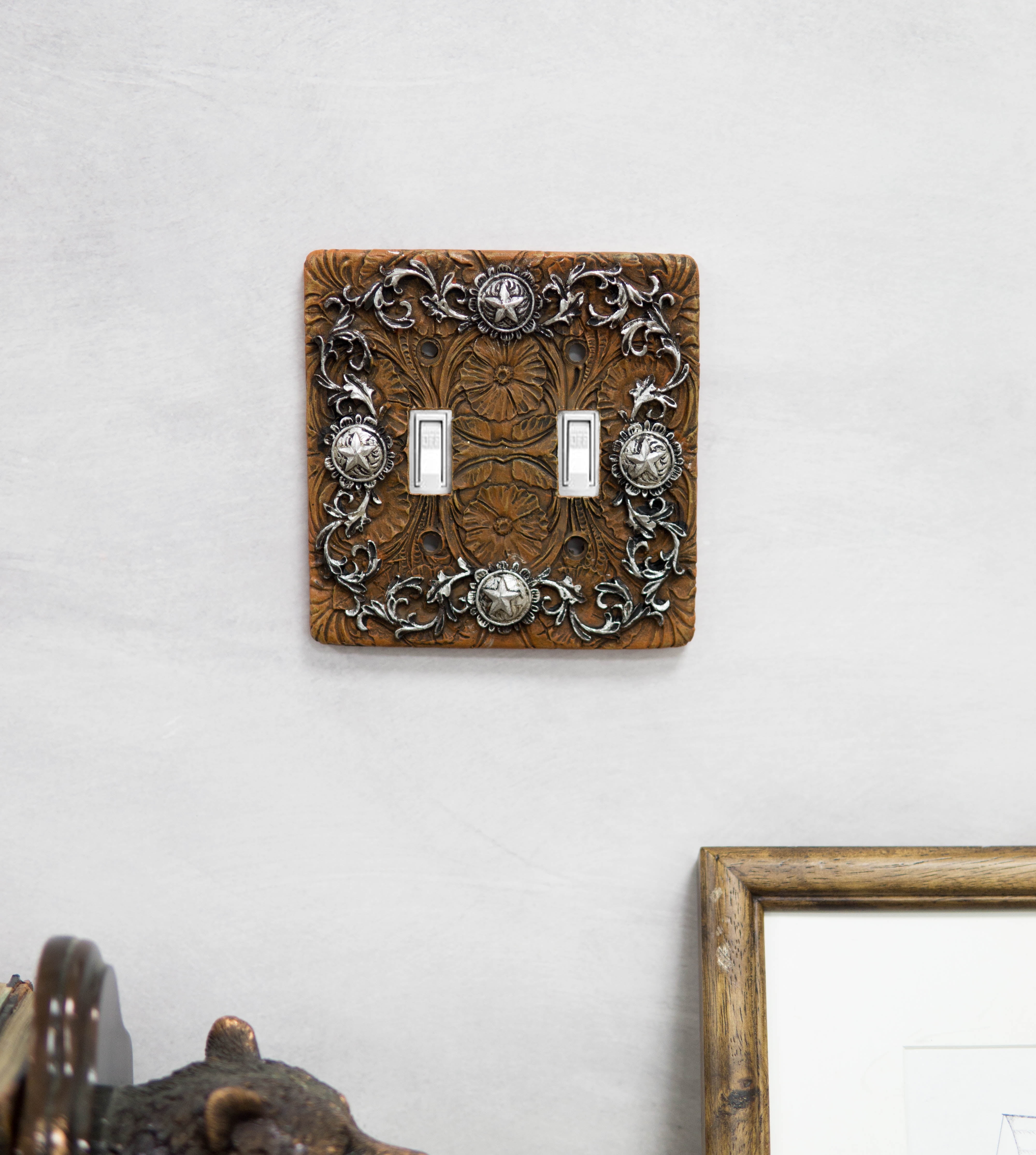Set of 2 Western Stars And Tooled Lace Scroll Wall Double Toggle Switch ...
