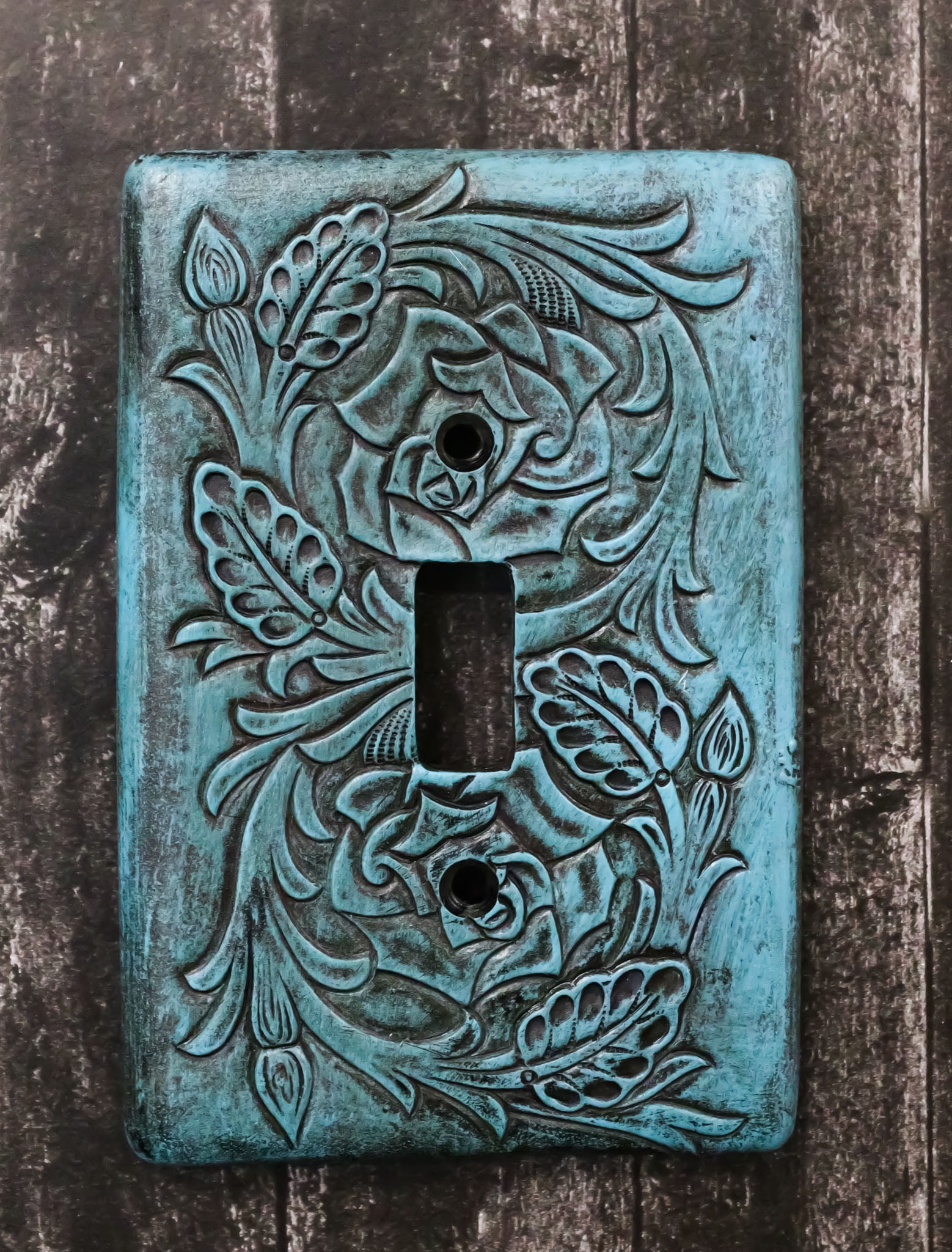 Ebros Gift Western Tooled Floral Turquoise Switch Plates, Single Toggle ...