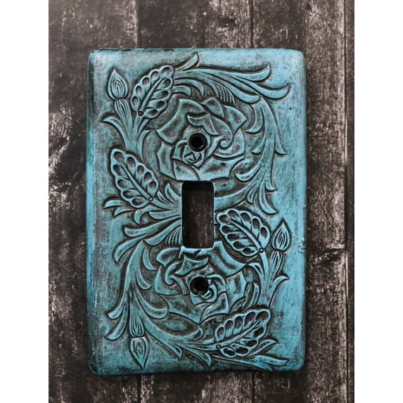 Ebros Gift Western Tooled Floral Turquoise Switch Plates, Single Toggle ...