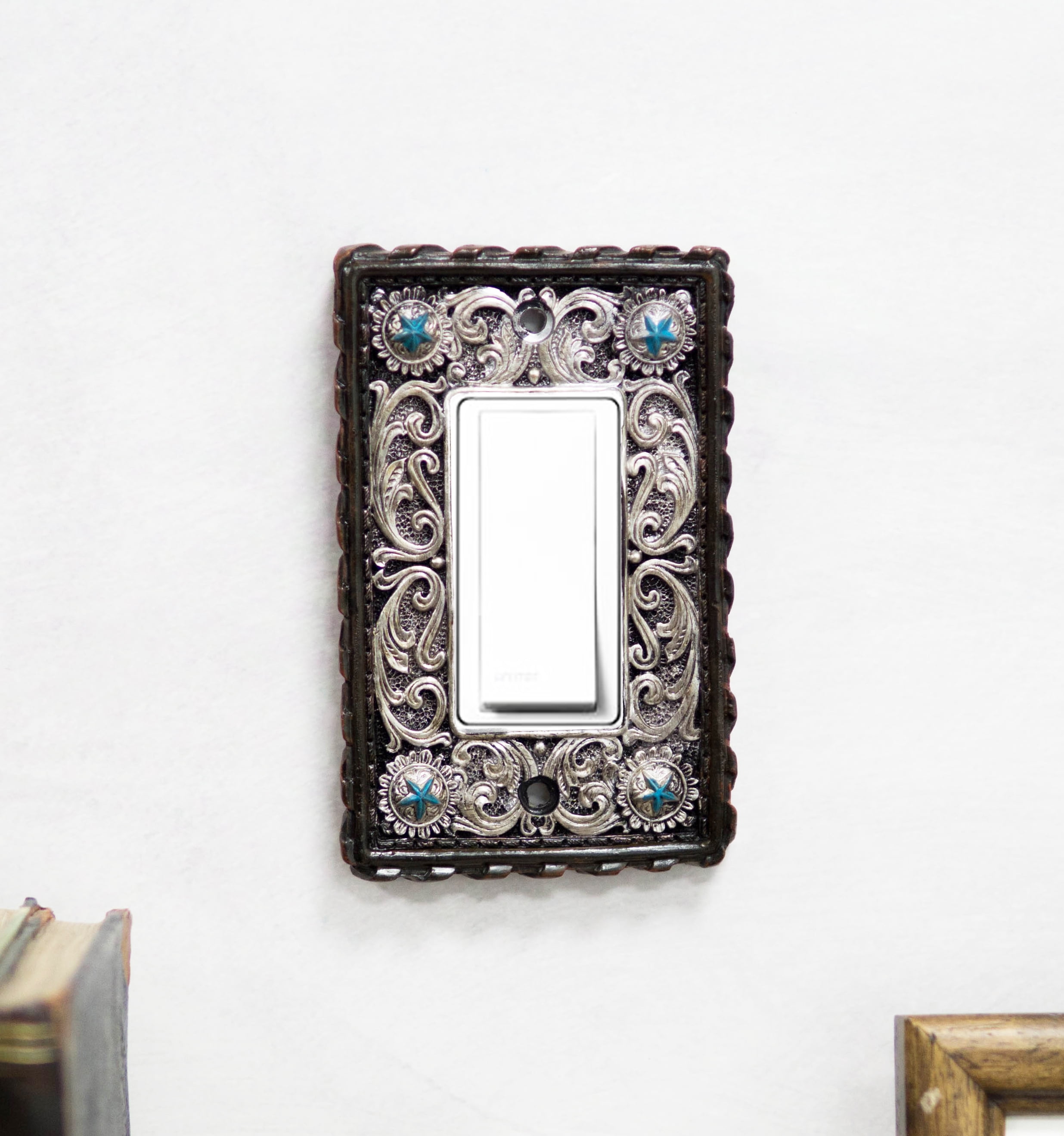 Set of 2 Western Turquoise Stars Lace Scroll Wall Single Rocker Switch ...