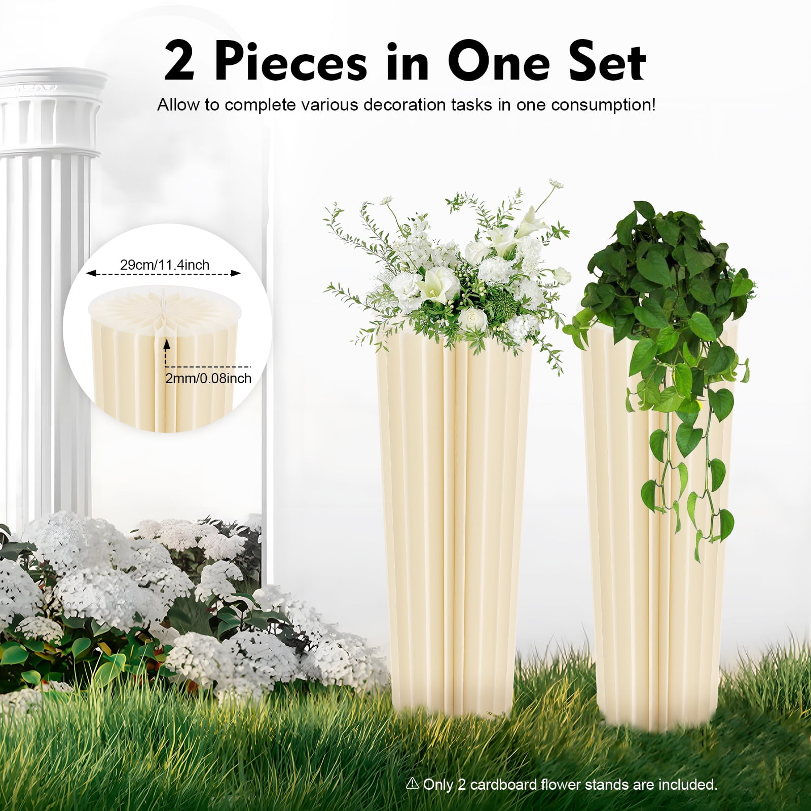 Set of 2 White Cardboard Vases 39.4 Inch Tall Hexagon Centerpiece ...