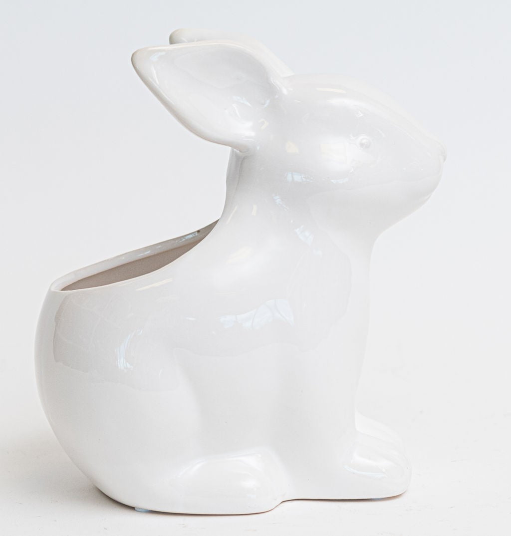 Set of 2 White Glazed Bunny Planter - Walmart.com
