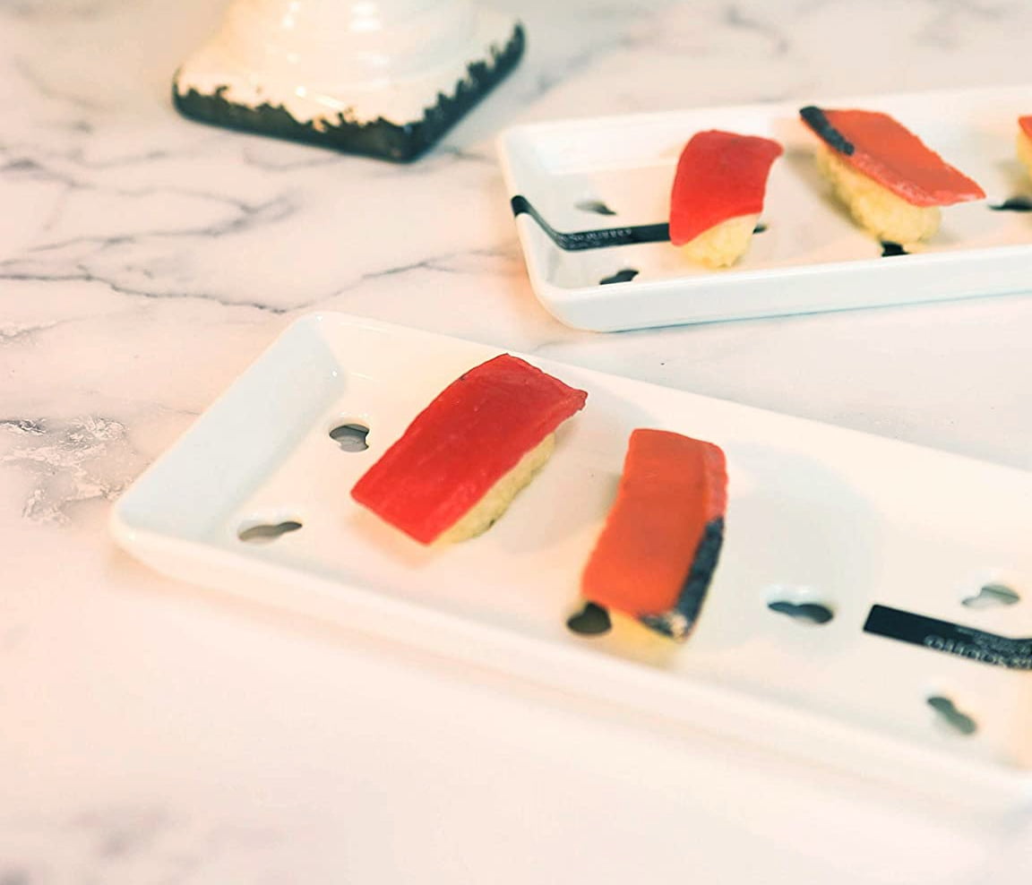 Set of 2 White Japanese Neta Zara Ceramic Sushi Case Chef Drip Plate 8. ...