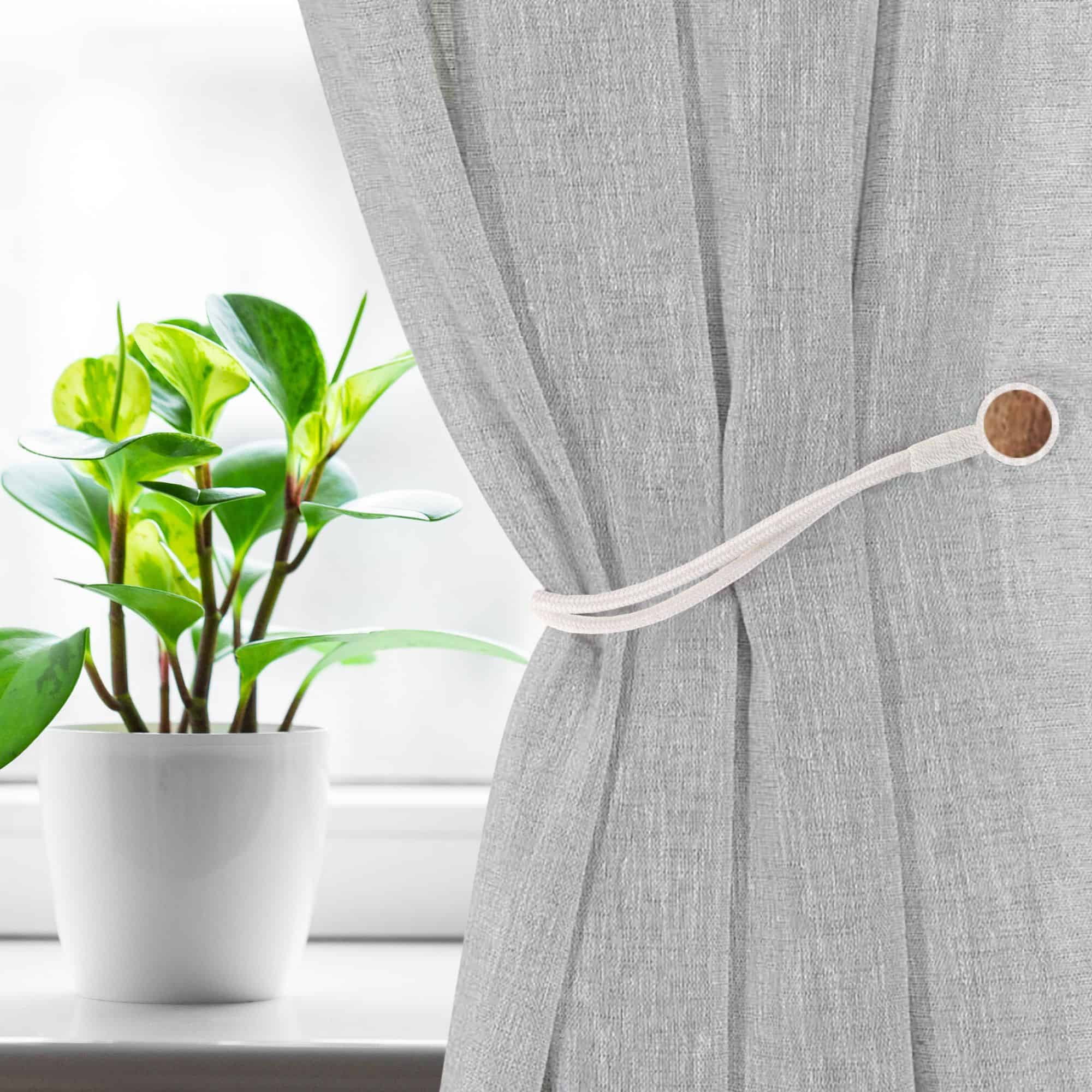 Set of 2 White Magnetic Curtain Tiebacks – Double Braided Cord with ...