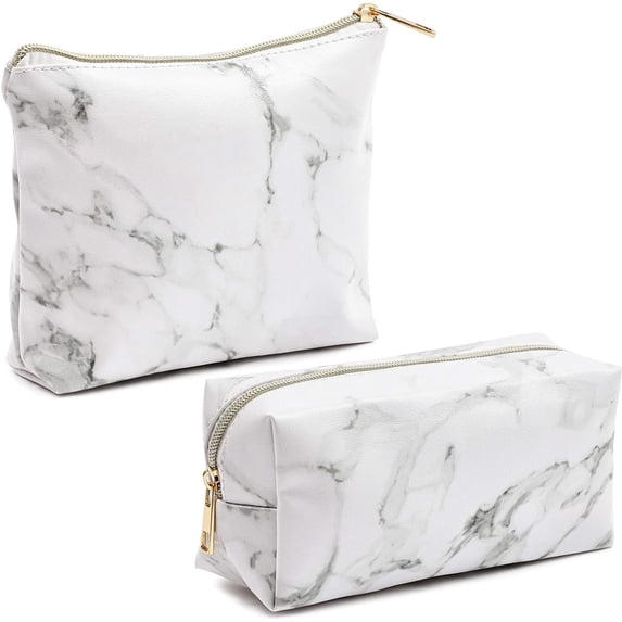 Set of 2 White Marble Small Makeup Organizer Bag, Cosmetic Storage ...