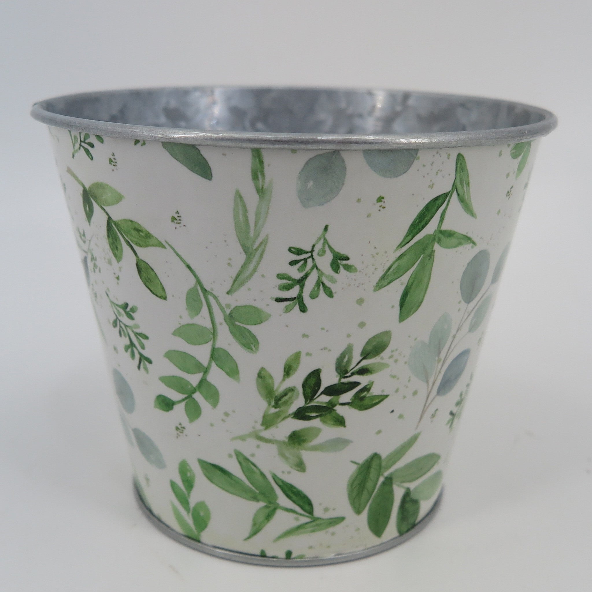 Set of 2 White With Green Leaves Bucket Shaped Metal Planter - Walmart.com