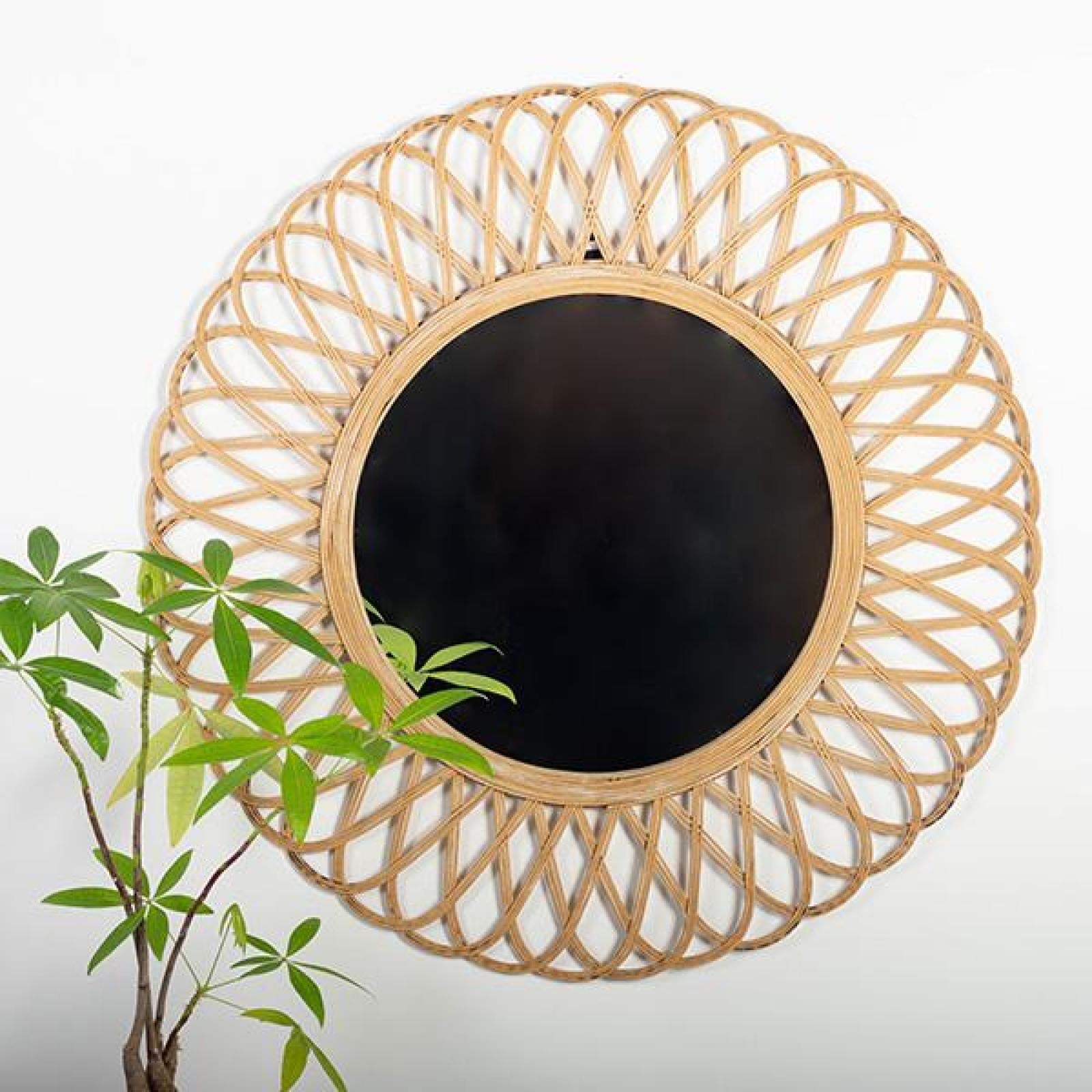 Set of 2 Wicker Daisy Shape Wall Mirror - Walmart.com
