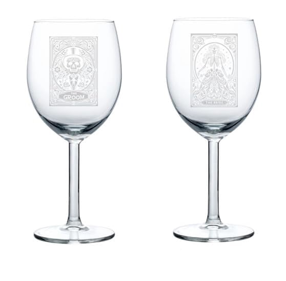 Set of 2 Wine Glass Goblet Gift Bride & Groom Tarot Cards Wedding ...