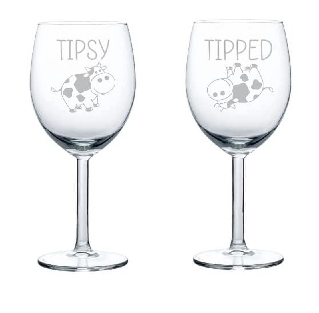 Set of 2 Wine Glass Goblet Tipsy Tipped Cow Funny Gift (10 oz ...
