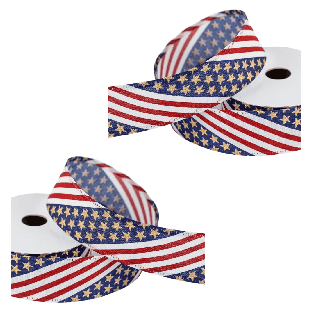 Set of 2 Wired Edge Patriotic Glitter Stars and Stripes Ribbon - For ...