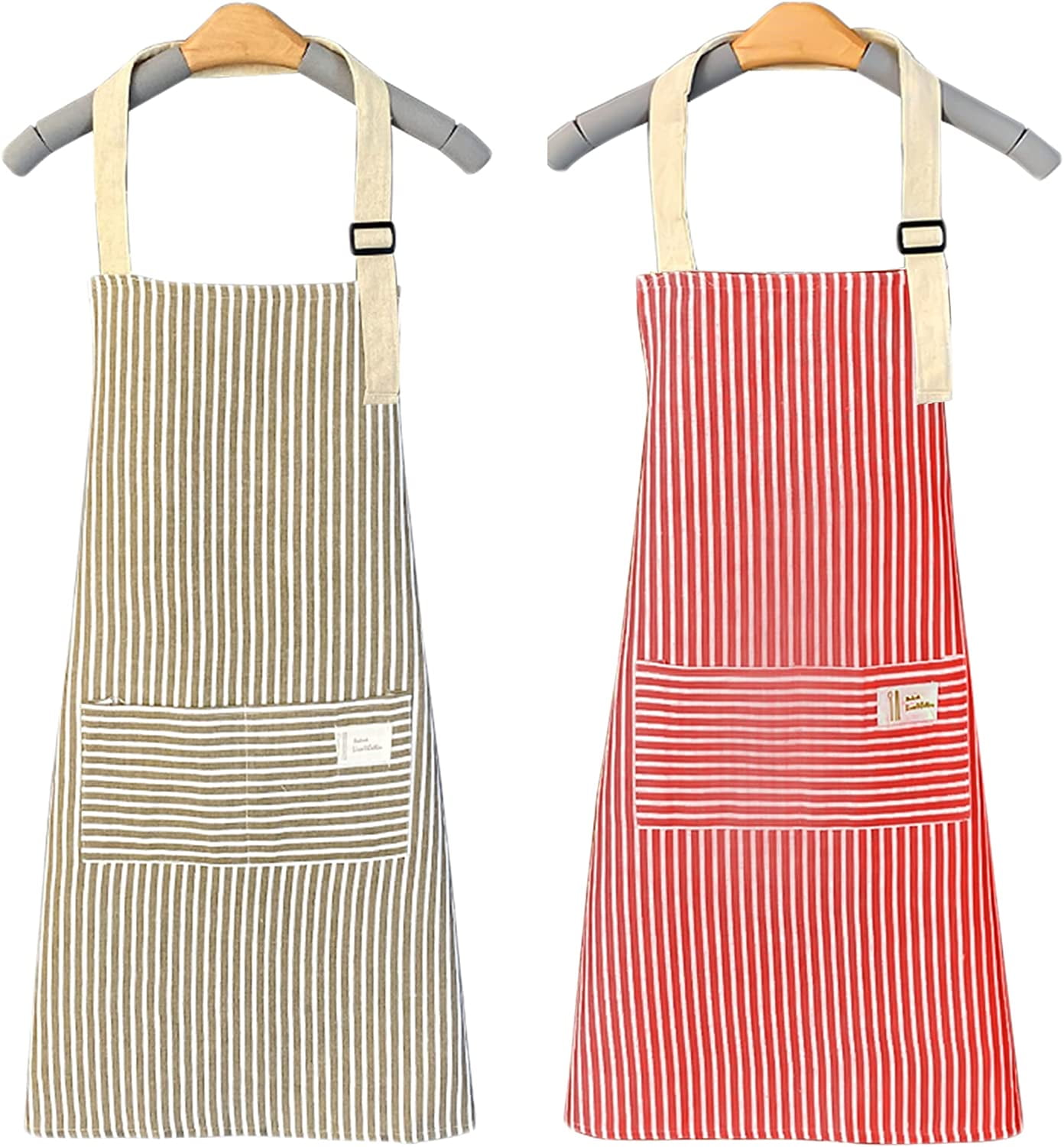 Set of 2 Women's Kitchen Aprons with Pocket, Cotton Linen Apron for ...