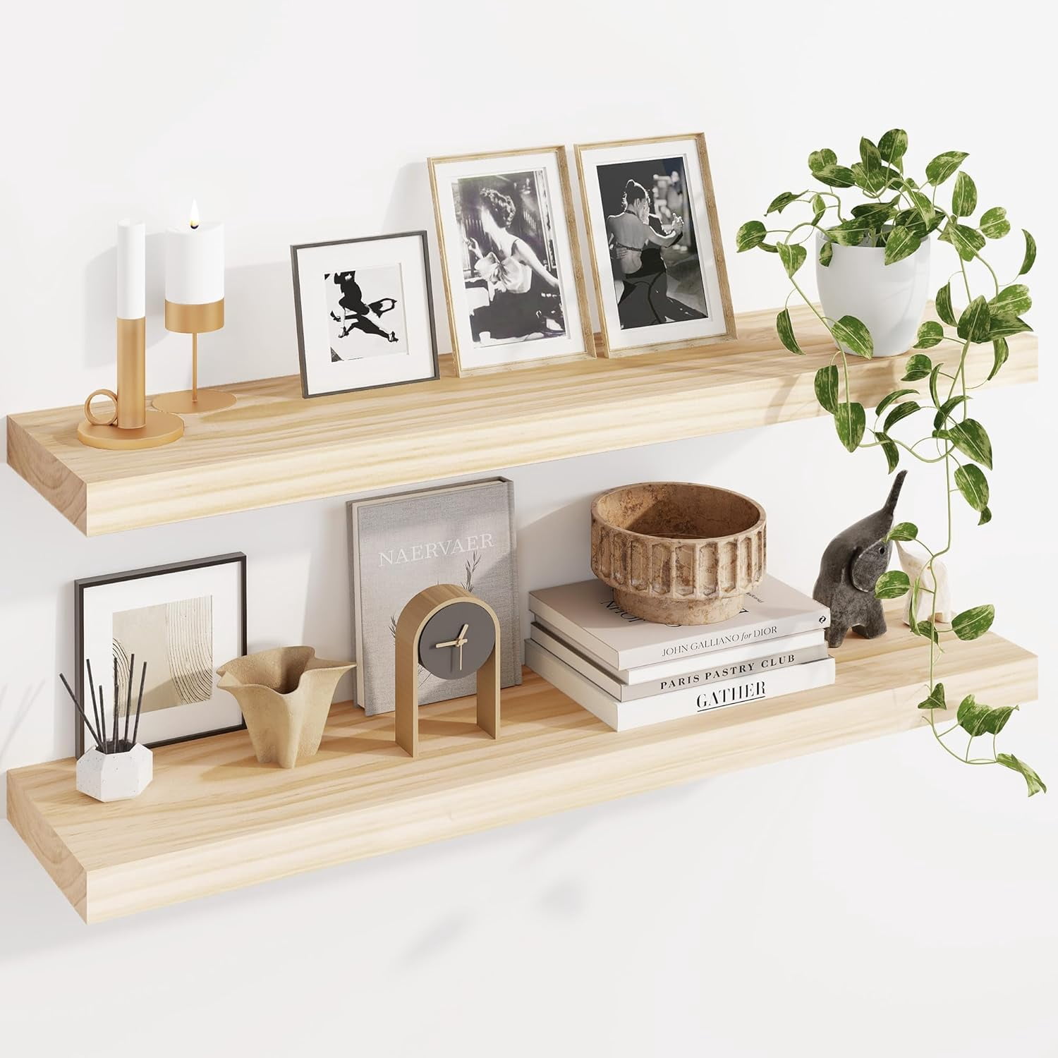 Set of 2 Wood Floating Shelves, Rustic Pine for Wall Mounting, 36" W X ...