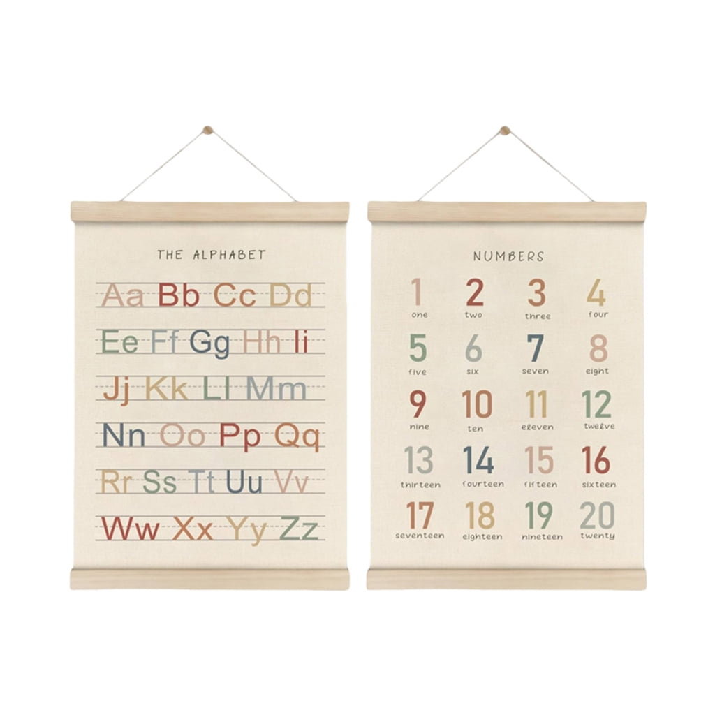 Set of 2 Wood Hangers Frame Alphabets Number Wall Posters for Early ...