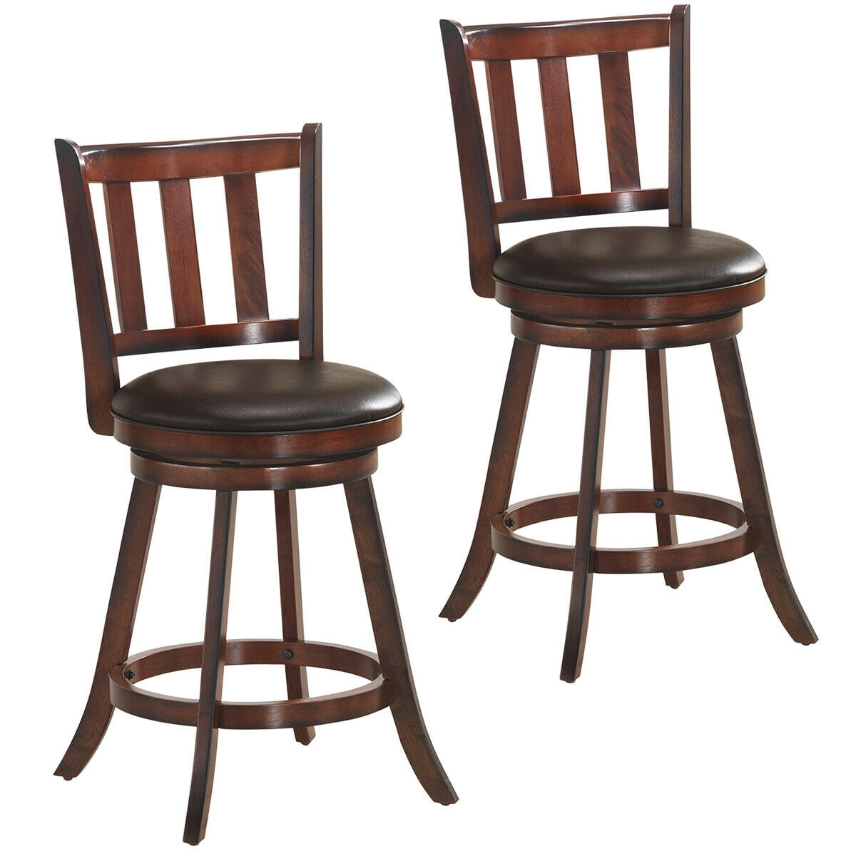 Set of 2 Wood Swivel Counter Height Dining Pub Bar Stools with PVC ...