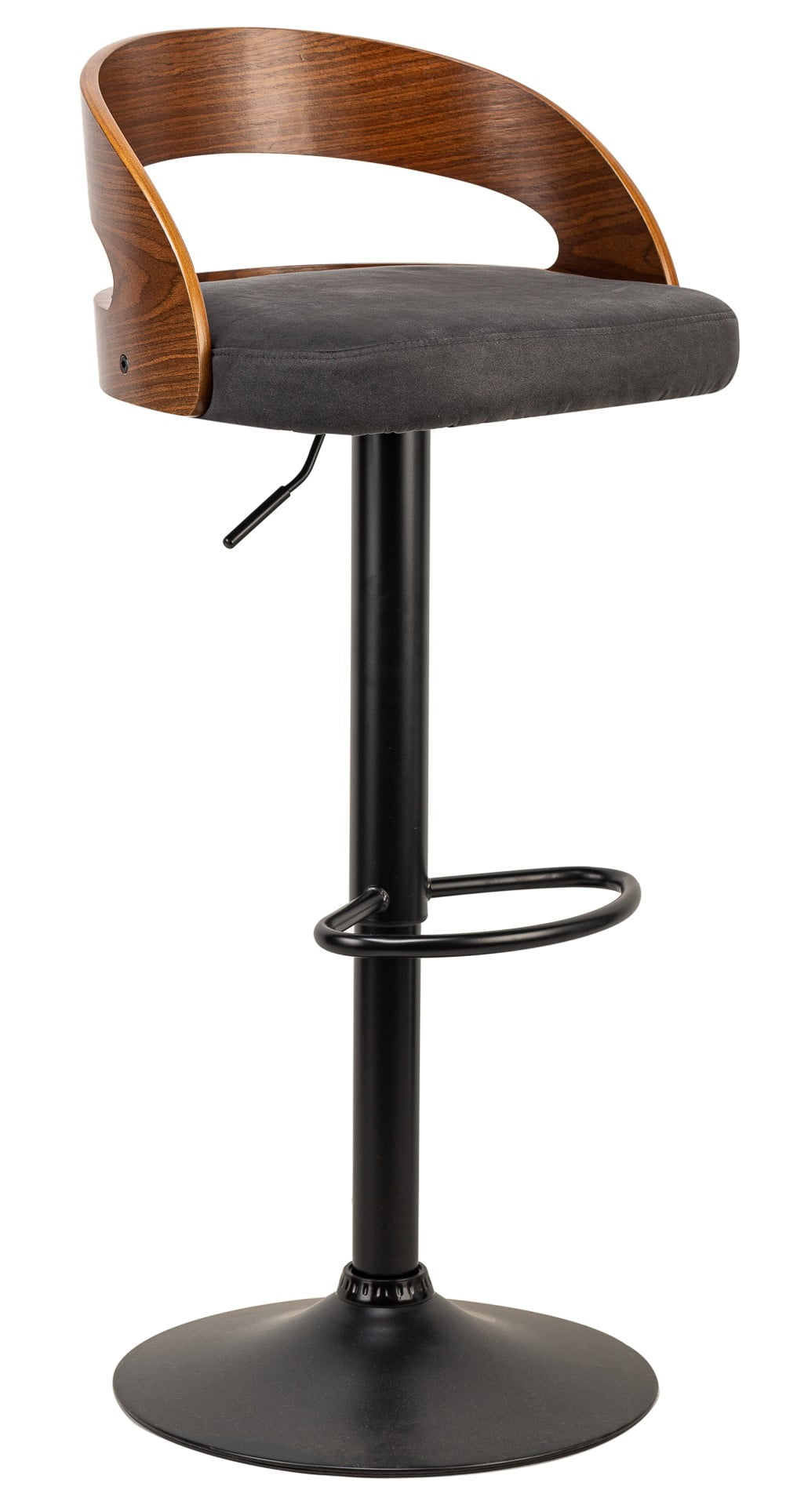 Set of 2 Wood and Black Faux Leather Bar Stools, Modern Design Style ...
