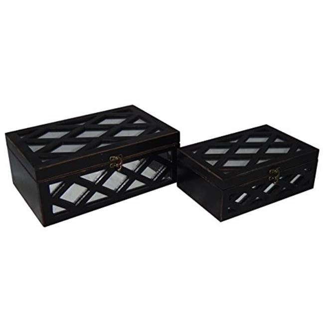 Set of 2 Wooden Lattice Box - Black - 4.75 x 8 x 12 in. - Walmart.com