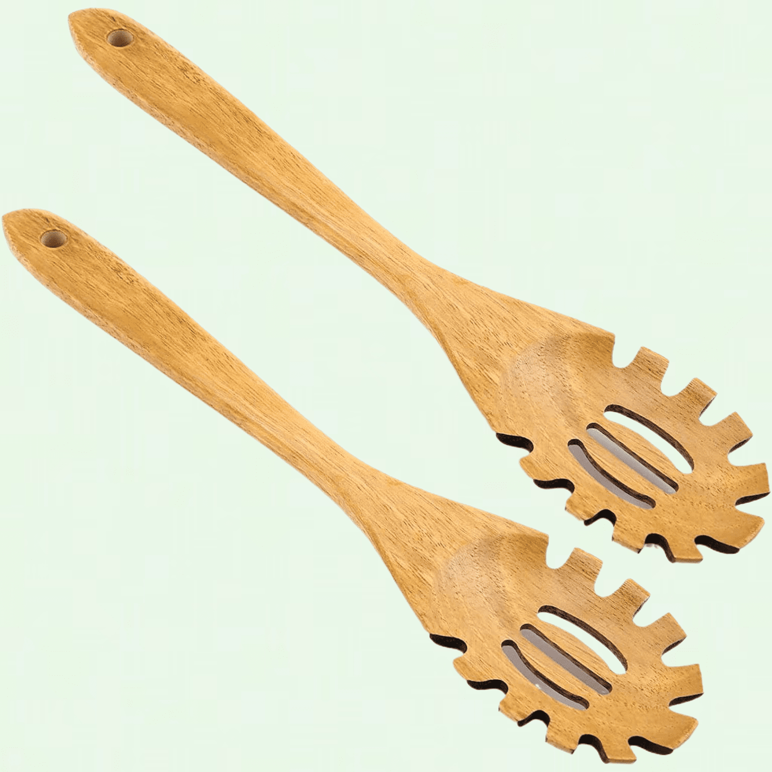 Set of 2 Wooden Pasta Spoons with Teeth, Spaghetti Strainers, Pasta ...