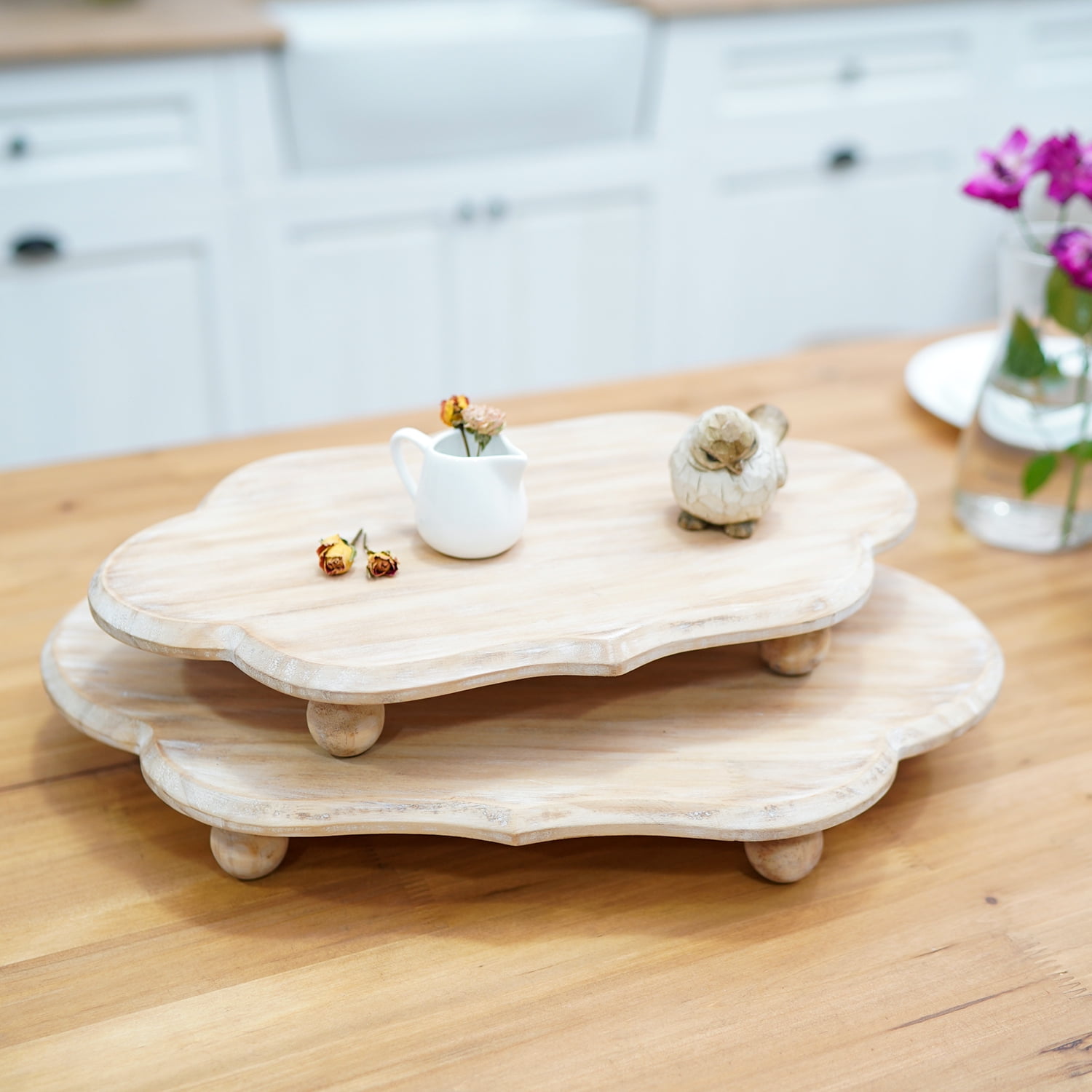 Synora Set of 2 Wooden Risers Farmhouse Wood Pedestal Display Stand ...