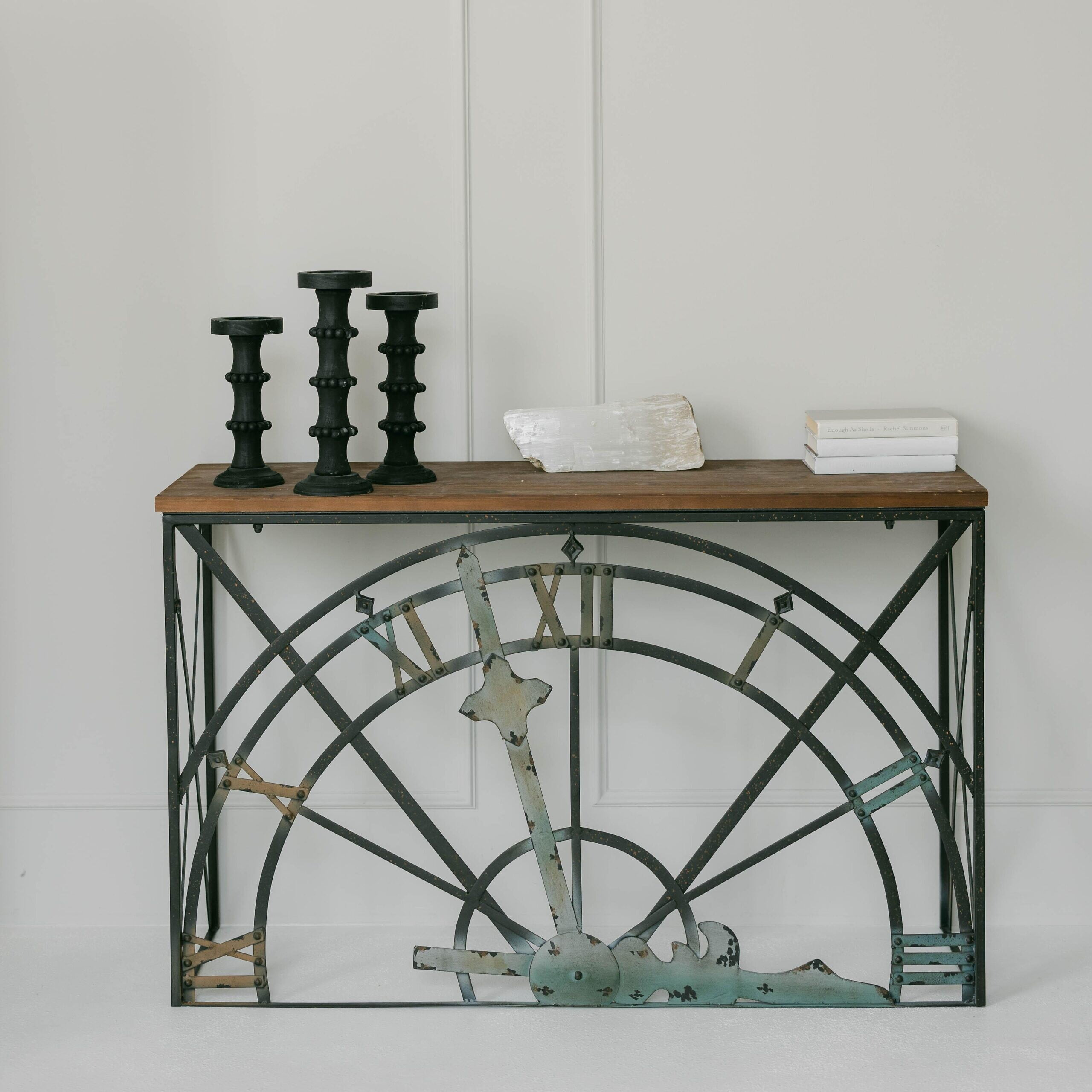 Set of 2 Wooden Top With Metal Half Clock Frame Table - Walmart.com