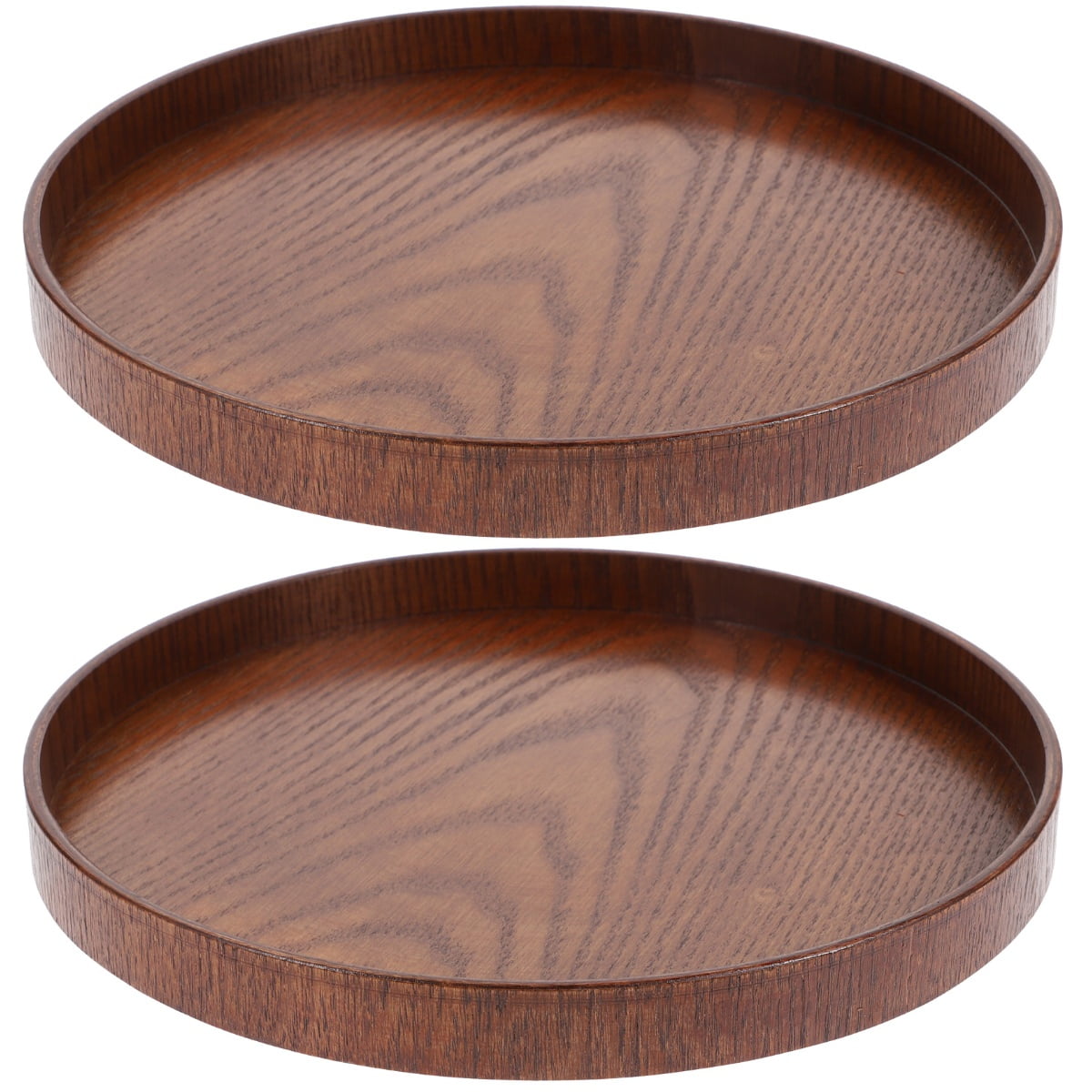 Set of 2 Wooden Tray Round Trays for Coffee Table Desktop Rectangle ...