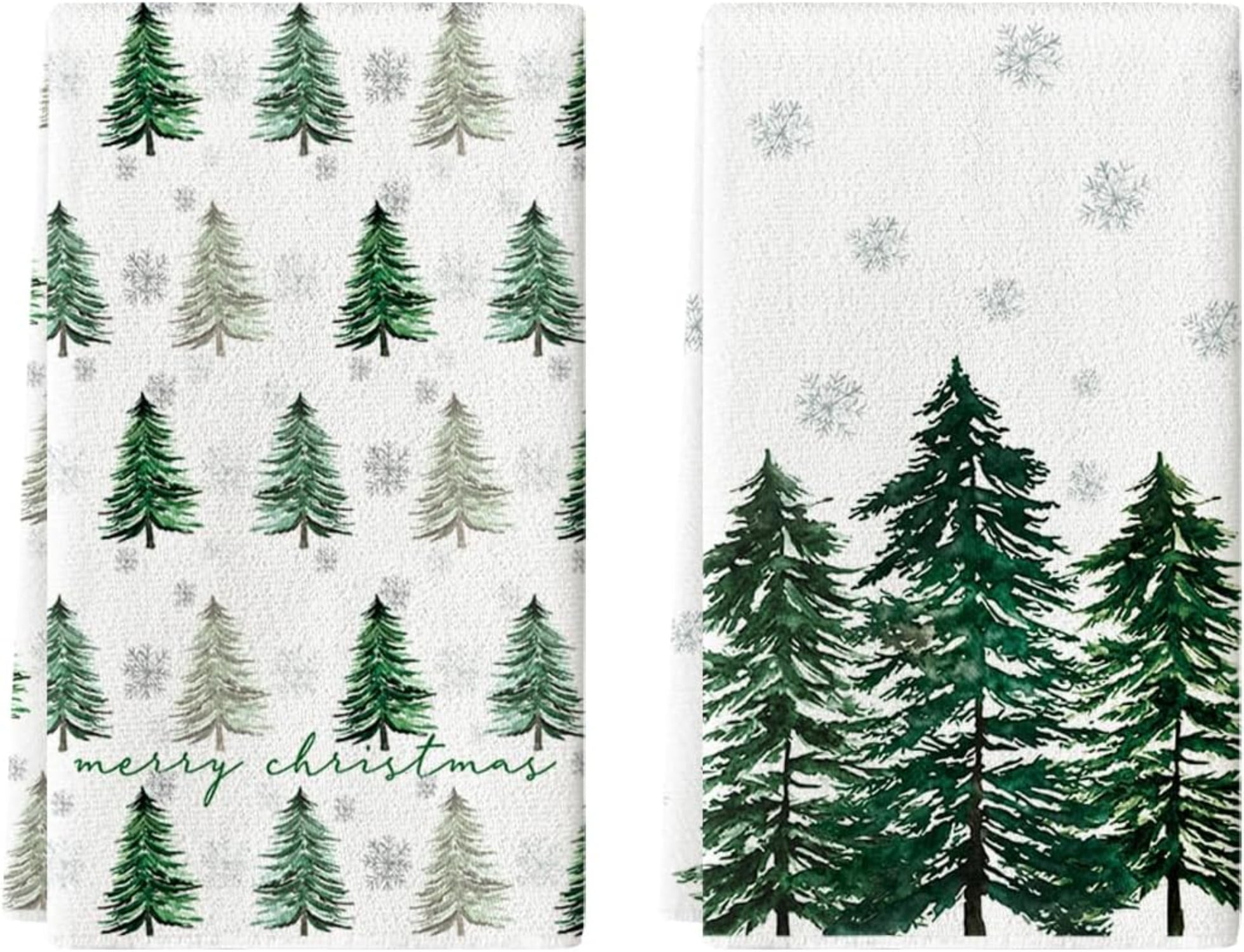 Set of 2 Xmas Tree Kitchen Towels, 16x24 Inch Merry Christmas Dish ...