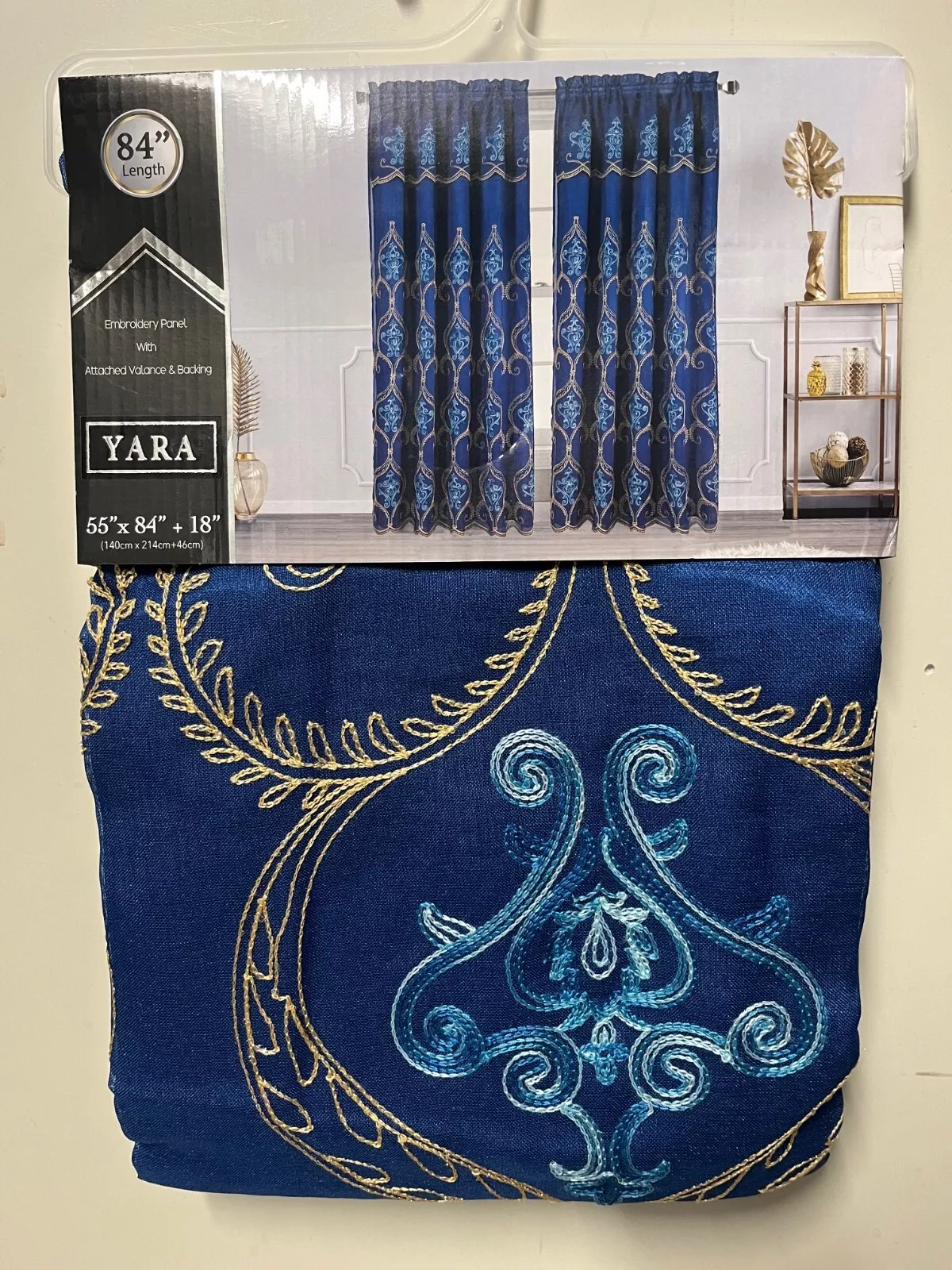Set of 2 Yara Metallic Embroidered Curtains with Attached Valance and ...