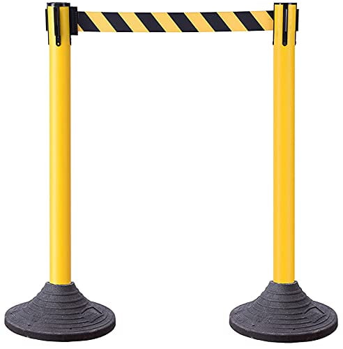 Set of 2 Yellow Crowd Control Stanchions(40-inch), 9.8 Foot Black ...